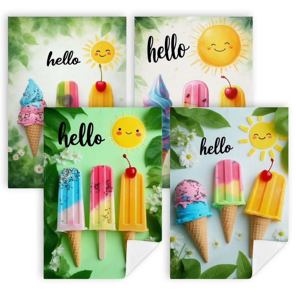 kitchen towels summer theme Three ice cream cones with a cherry on top ...