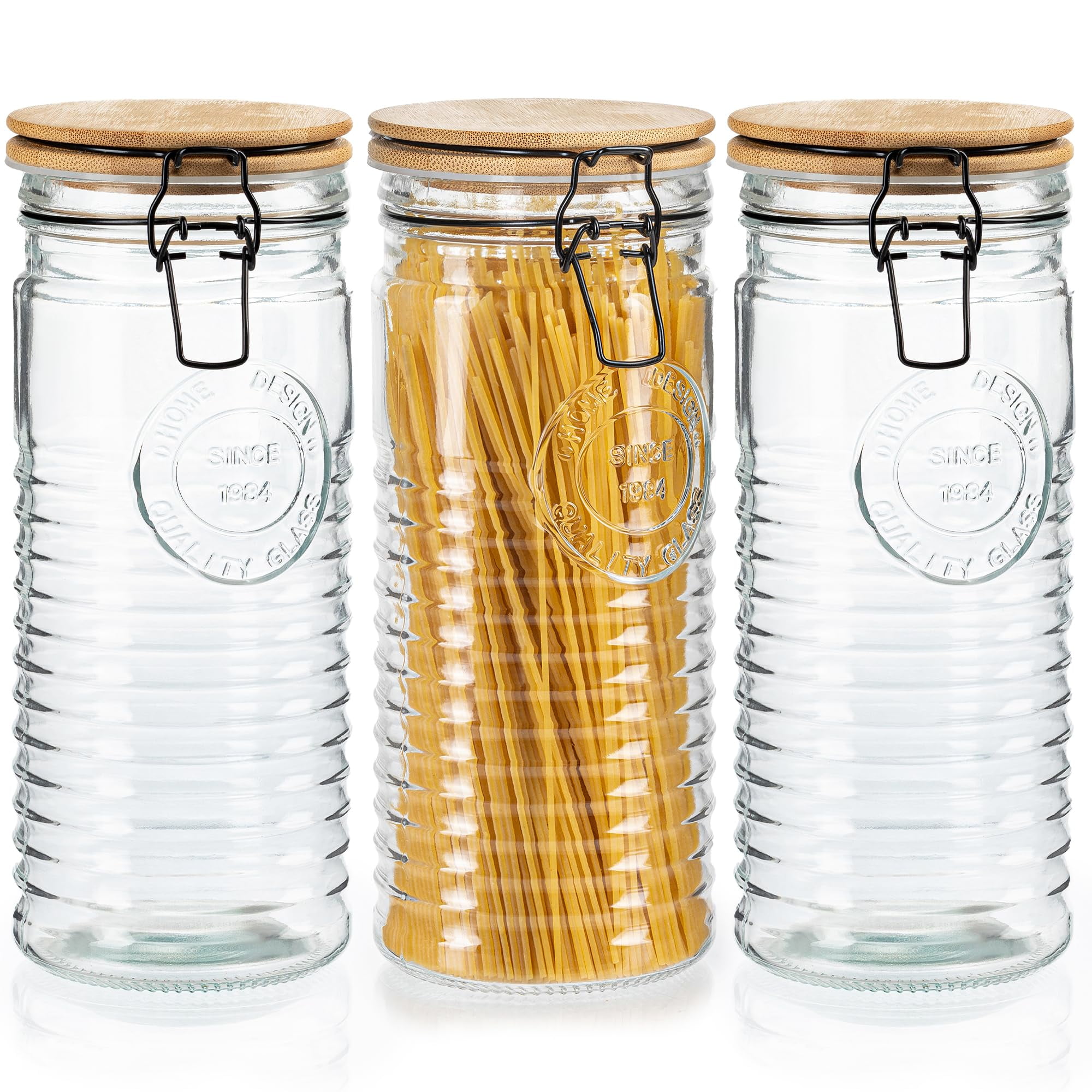 kitchentoolz Glass Storage Jars with Airtight Lids - Set of 3 Mason ...