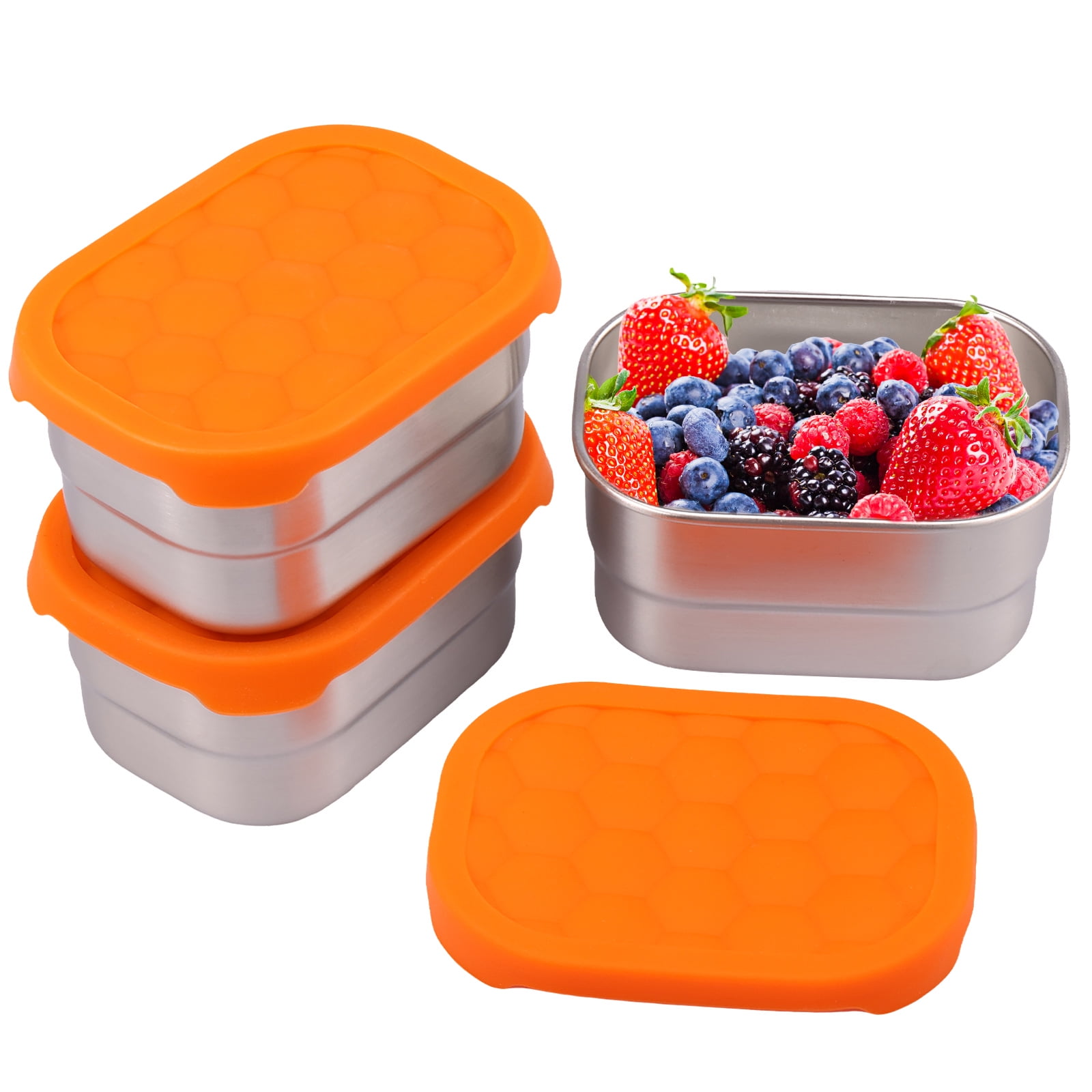 kitwin 3Pcs Stainless Steel Snack Containers with Silicone Lid 8oz ...