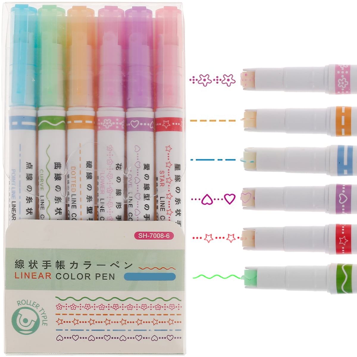 kitwin Curve Highlighter Pen Set 6 Different Curved Shapes Nib Colorful ...