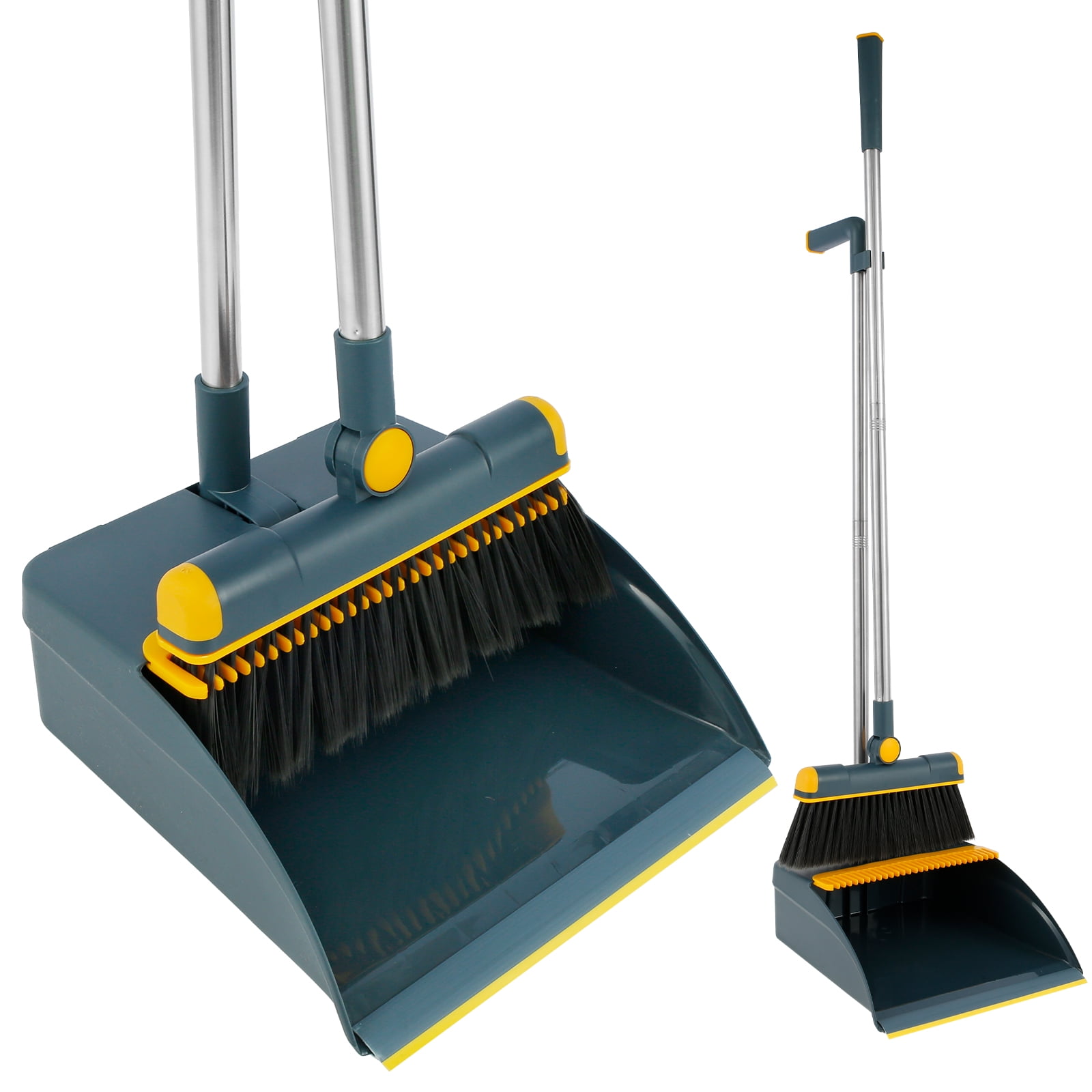 kitwin Long Handled Dustpan and Broom Set 180° Rotatable Standing ...