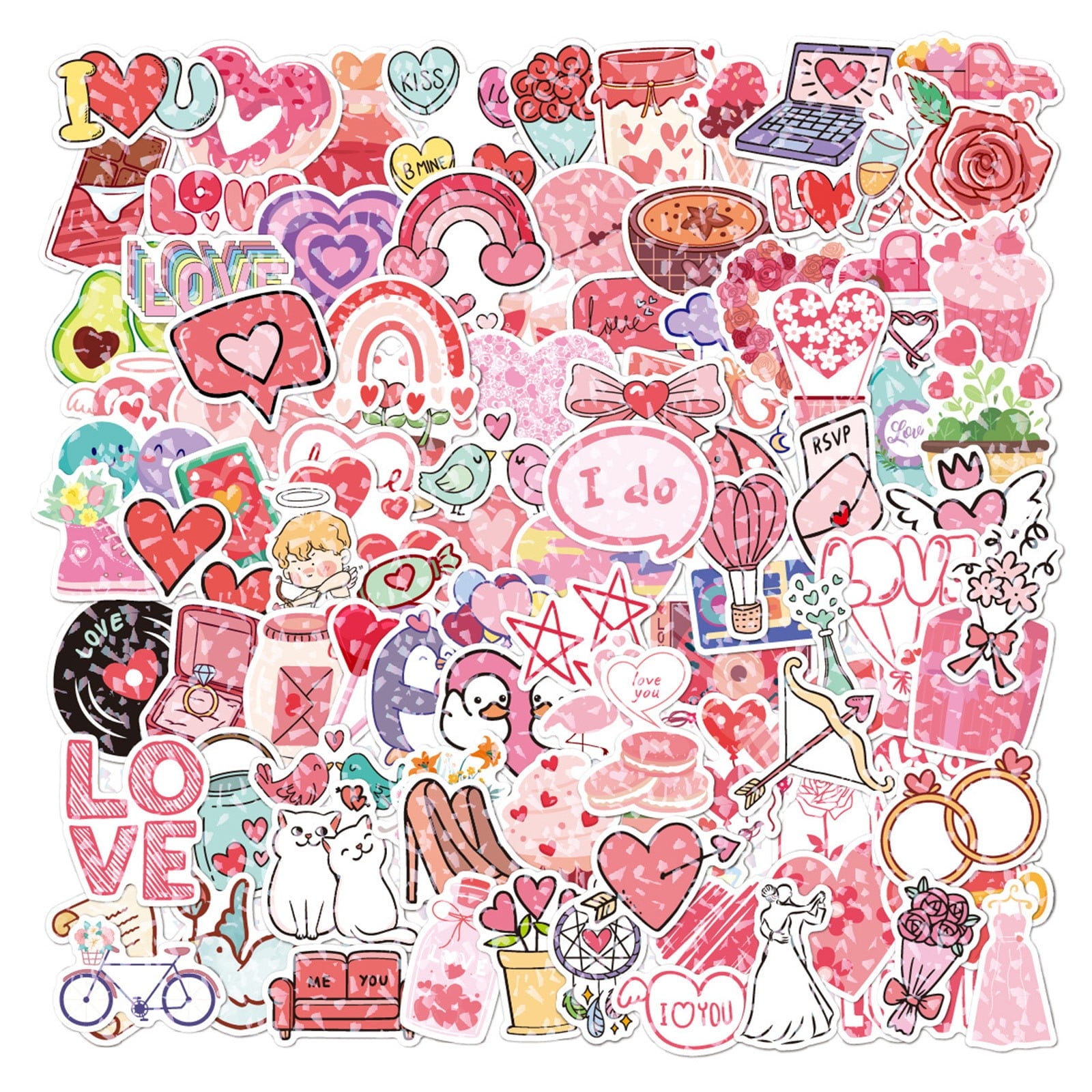 kjfeif 100 Pieces Love Stickers - Bulk Vinyl Waterproof Heart Love ...