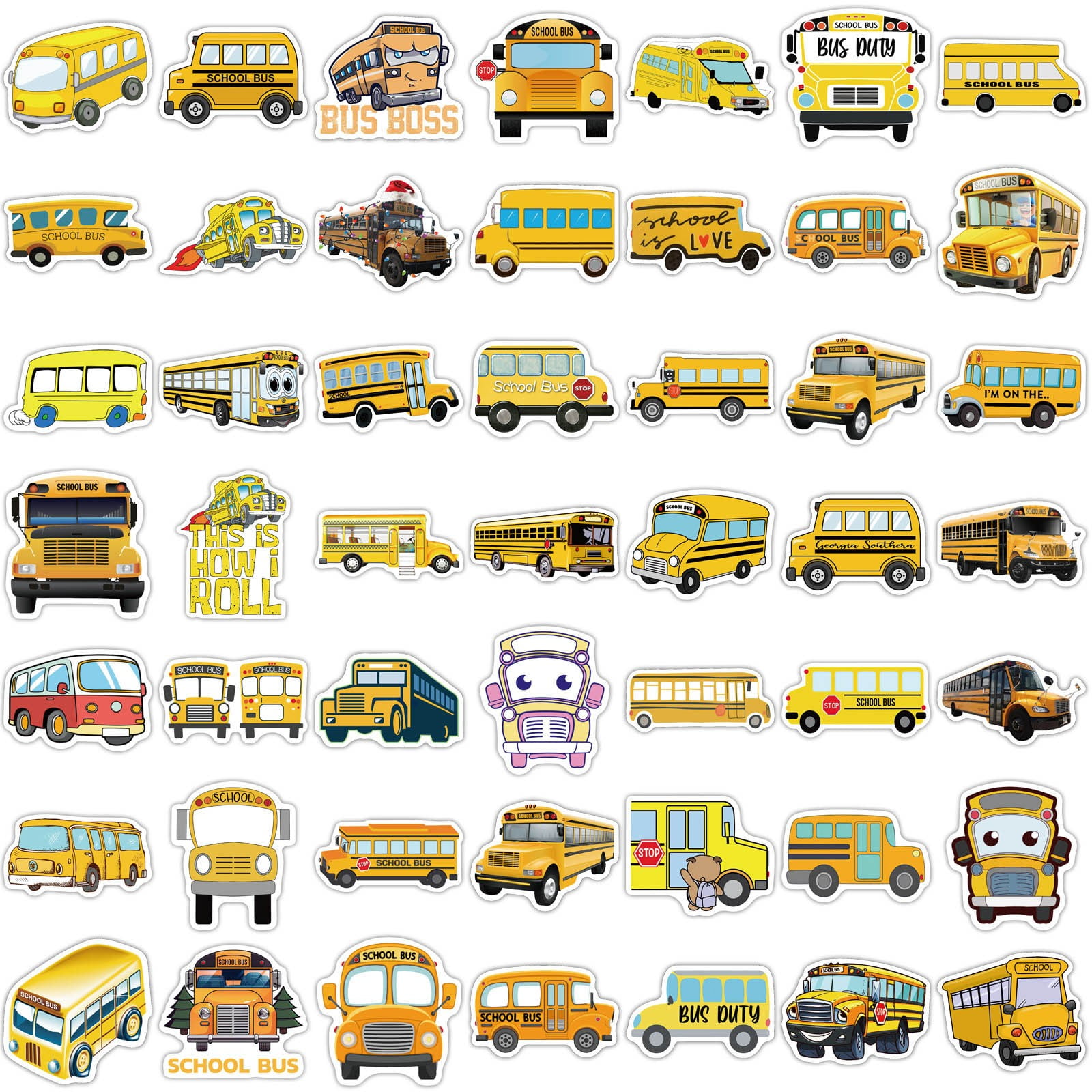 kjfeif 100pcs School Bus Stickers Cute Cartoon Aesthetic Stickers for ...
