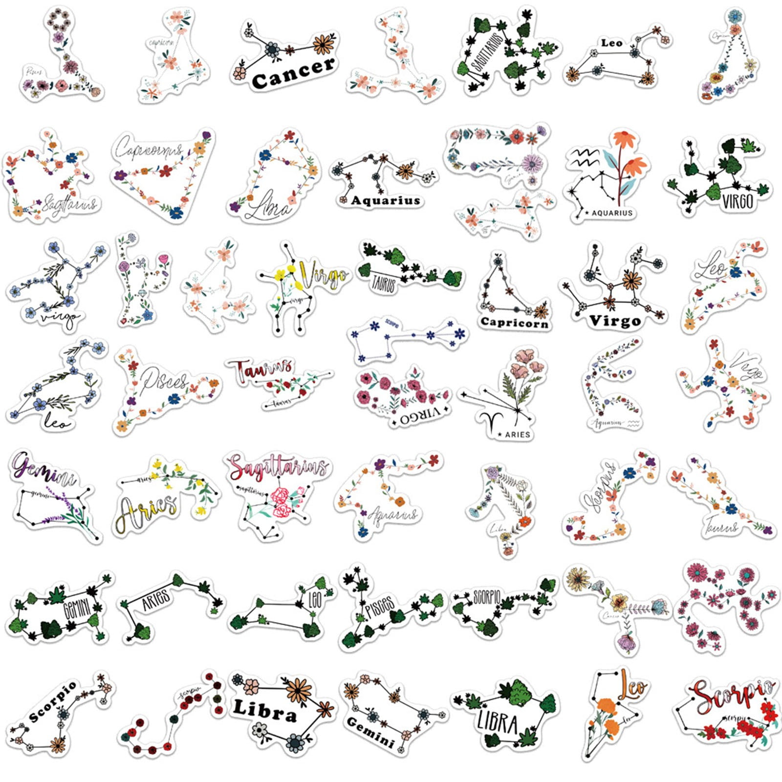kjfeif 52Pcs Flower Style Sticker Suitcase Motorcycle Notebook ...