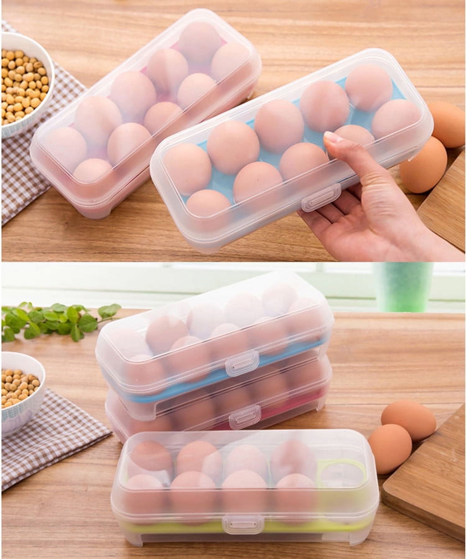 kjfeif Plastic Egg Container for Refrigerator - Shockproof 10 Grid Egg ...