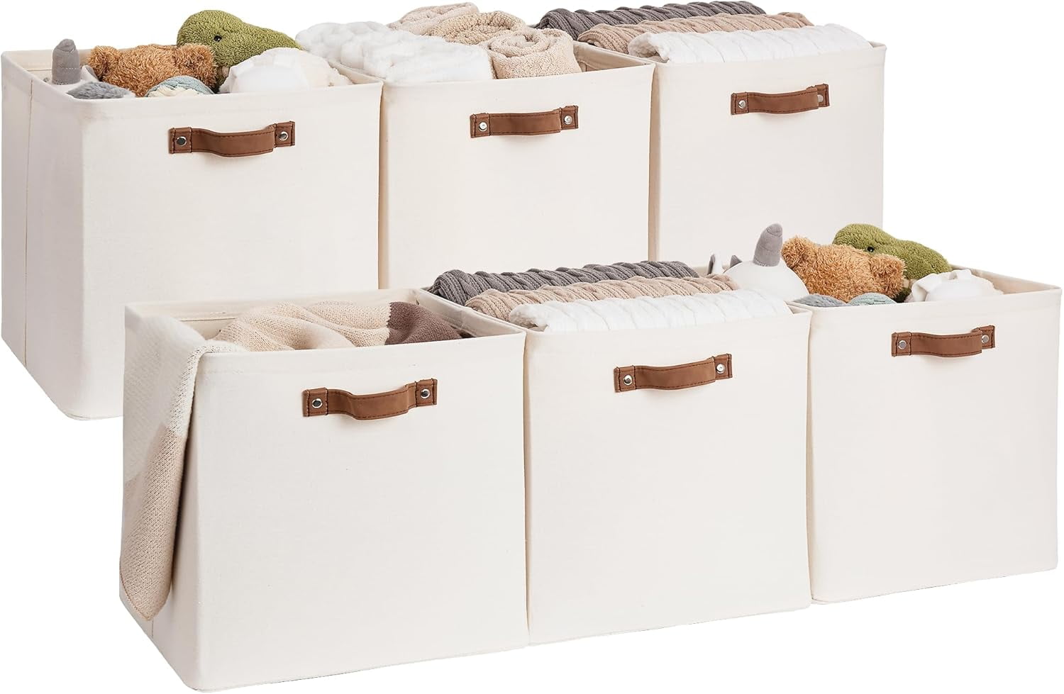 kjlmybn 13x13 Inches Storage Cube Fabric Storage Bins with PU Handles ...