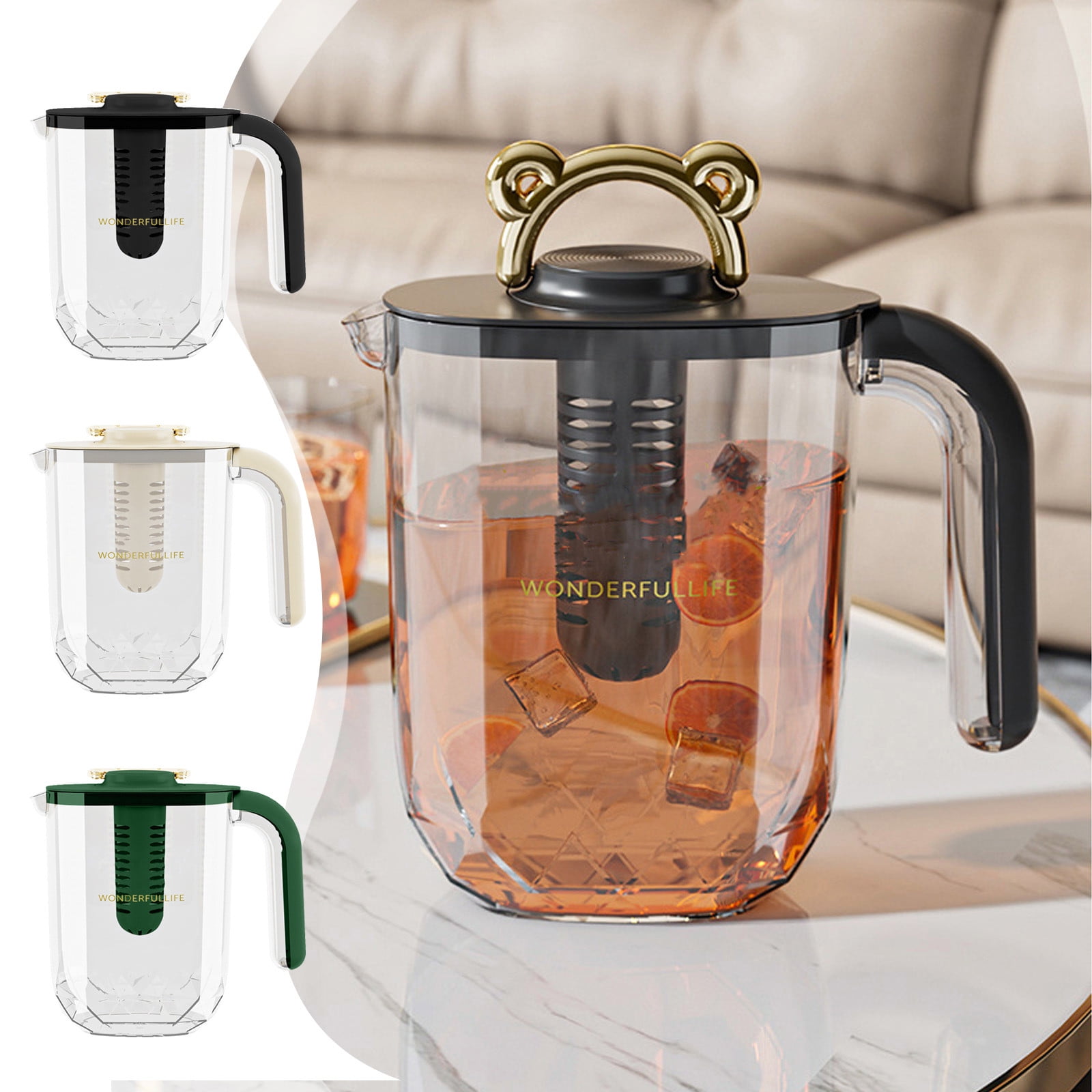 kkbbma under $5 1.3L Pitcher with Lid and Spout, Plastic Water Pitcher ...