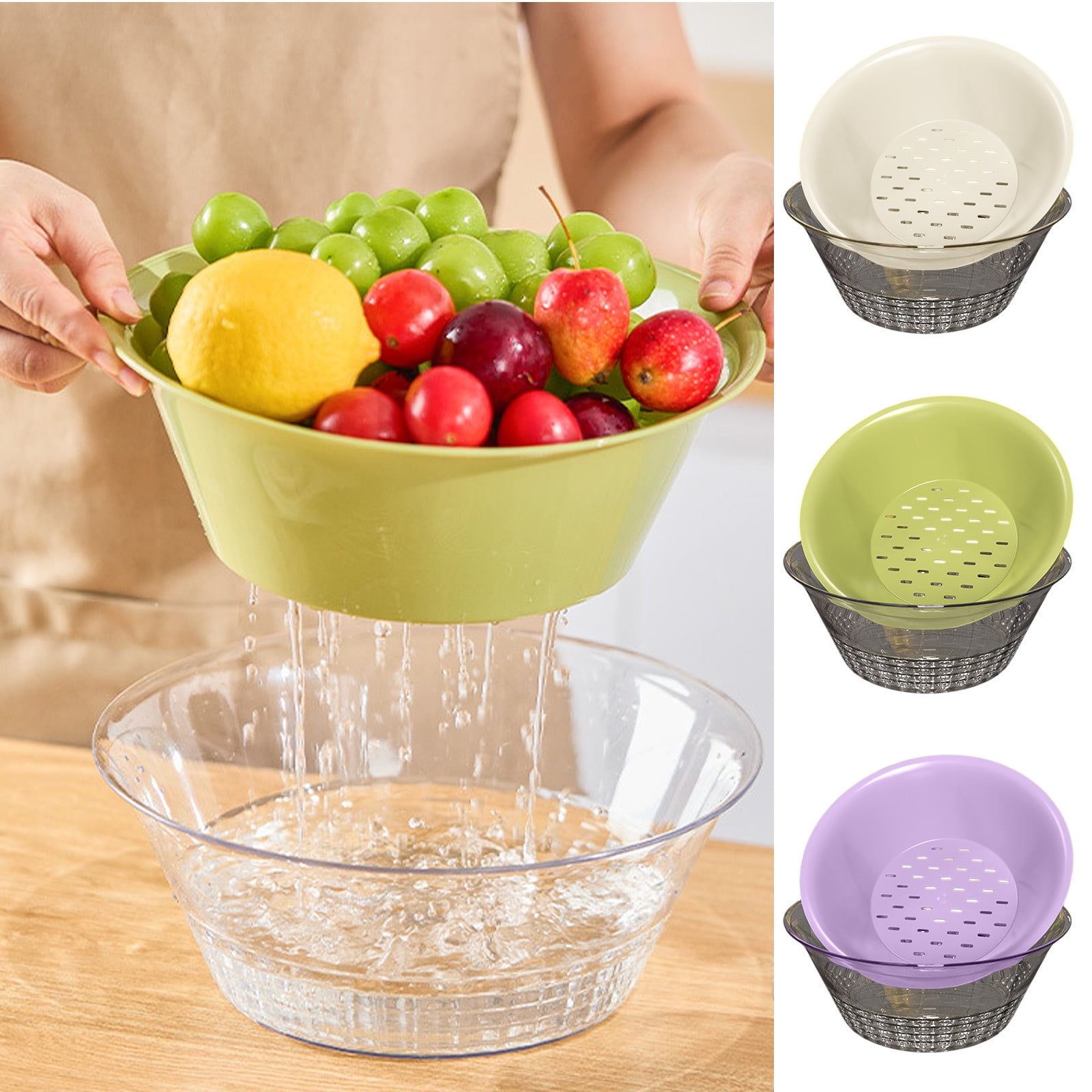 kkbbma under $5 2 in 1 Kitchen Colander Set with Bowl Strainer, Plastic ...