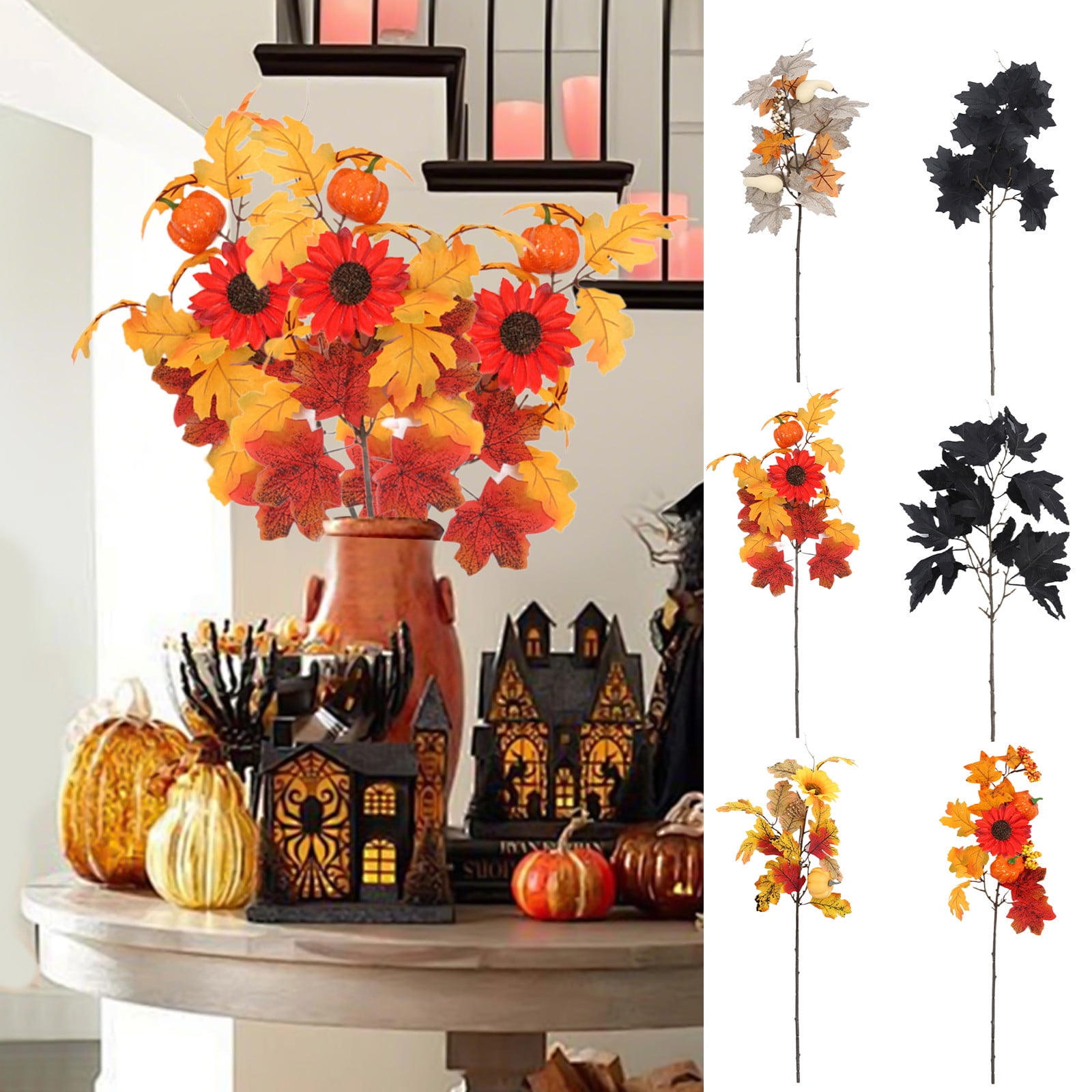 kkbbma Clearance under $5 Artificial Maple Leaves Branches Faux Fall ...