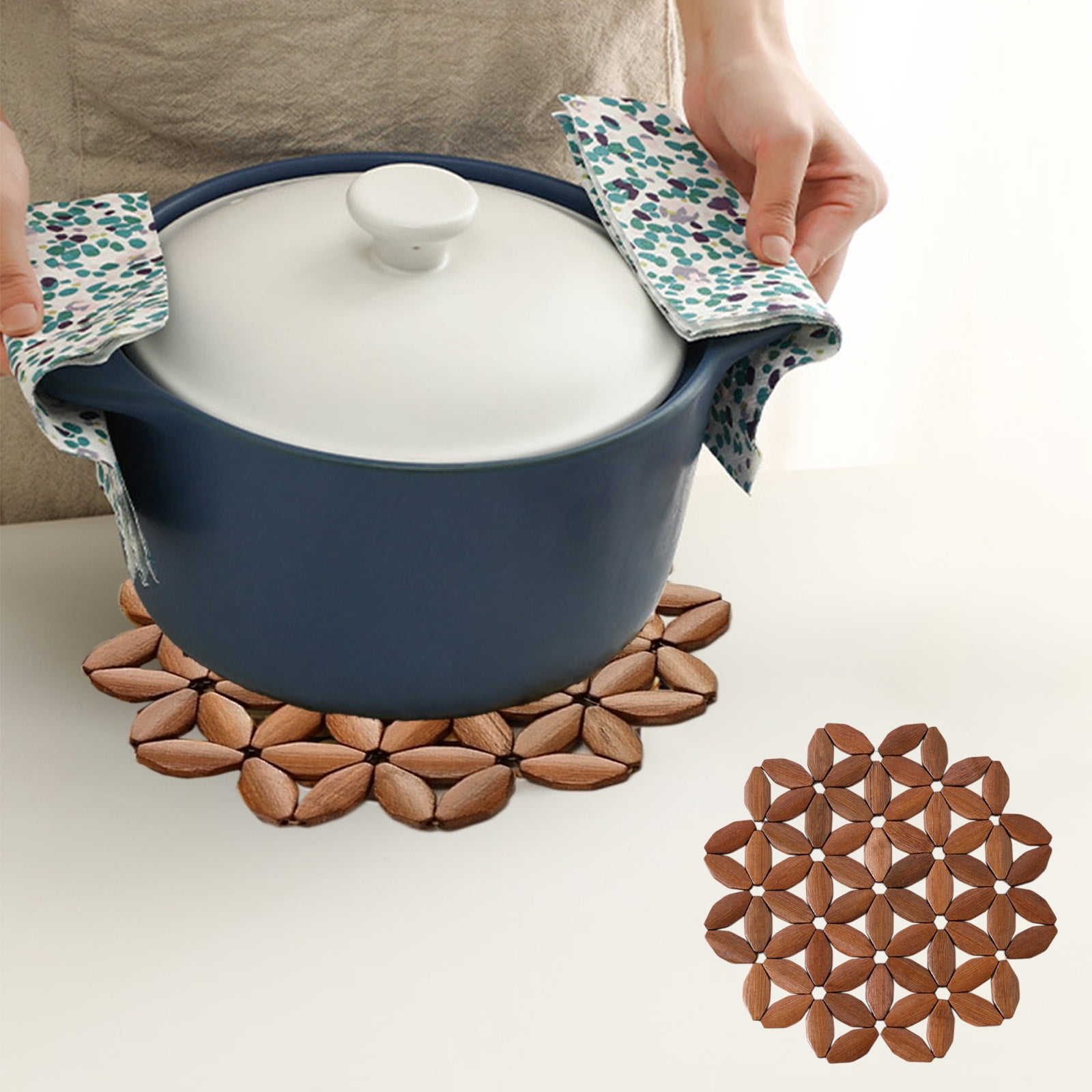 kkbbma Clearance under $5 Bamboo Wooden Trivet Mat, Hot Plate Pad, Heat ...