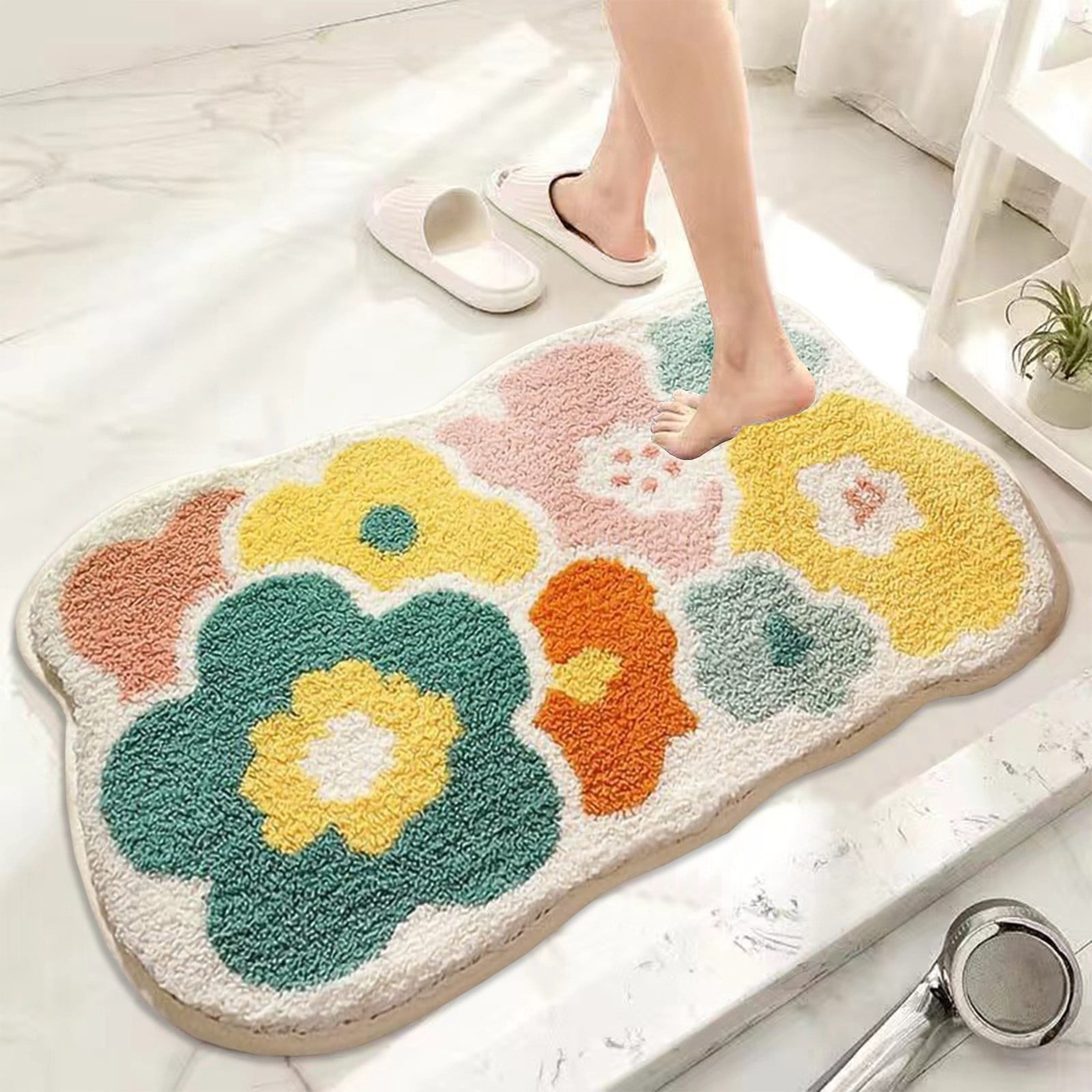 kkbbma under $5 Boho Floral Bath Mat Non Slip Washable Cute Colorful ...