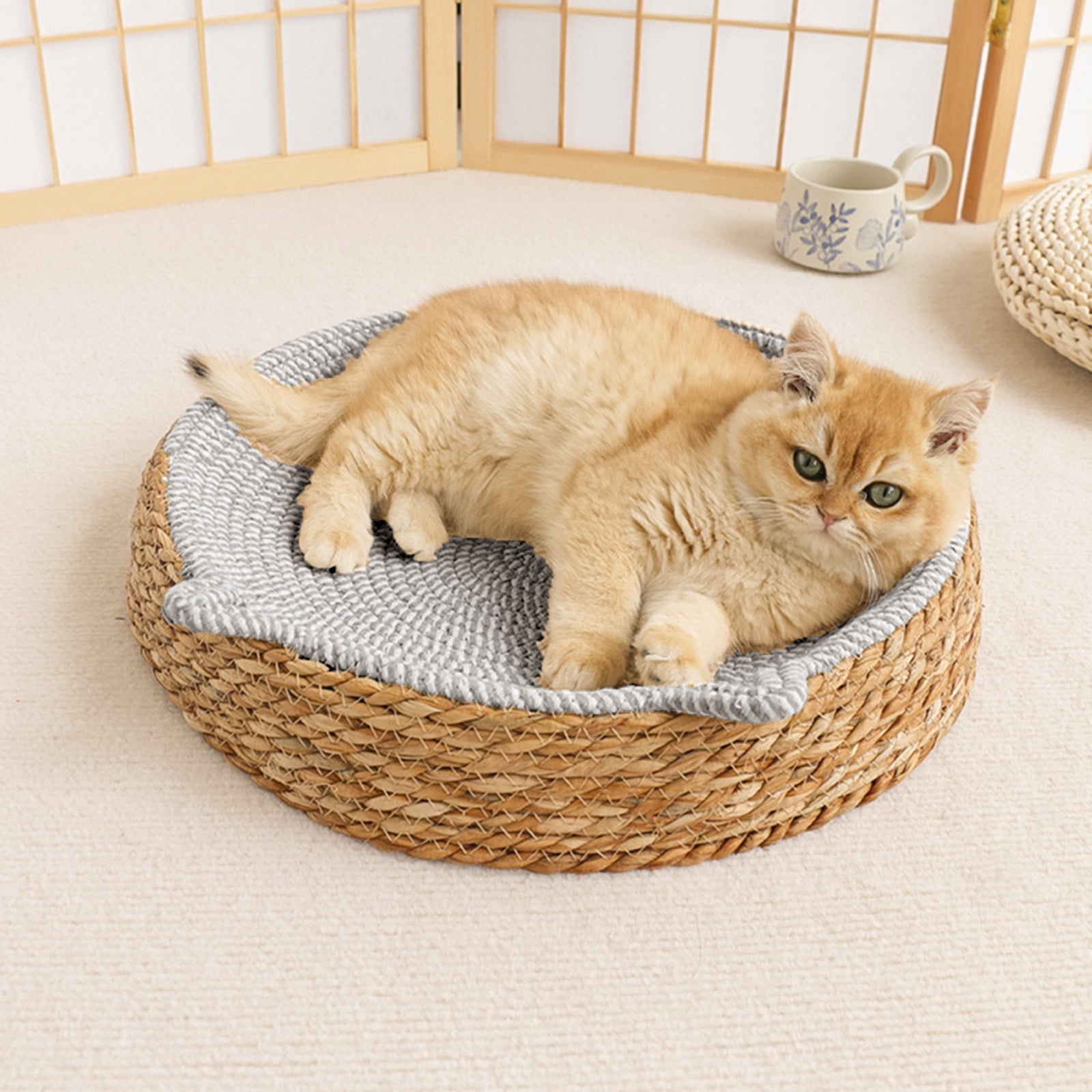 kkbbma Clearance under $5 Cat Bed Basket Nest Round Straw Nest Woven ...