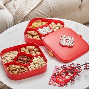 Loobuu Divided Serving Tray with Lid, 6 Compartments Veggie Tray, Snack ...