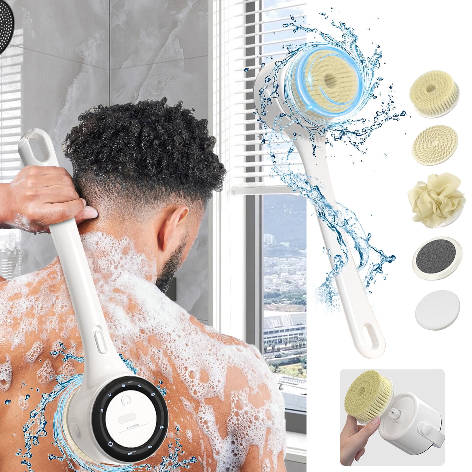 kkbbma under $5 Electric Body Brush Back Scrubber for Shower, Long Dual ...