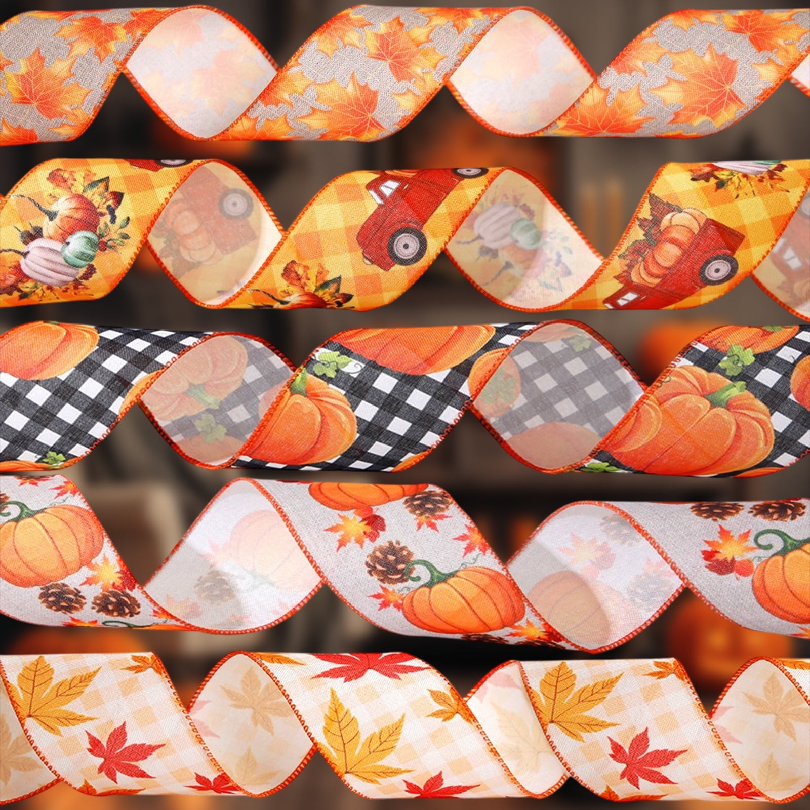 kkbbma under $5 Fall Thanksgiving Wired Edge Ribbon Buffalo Plaid ...