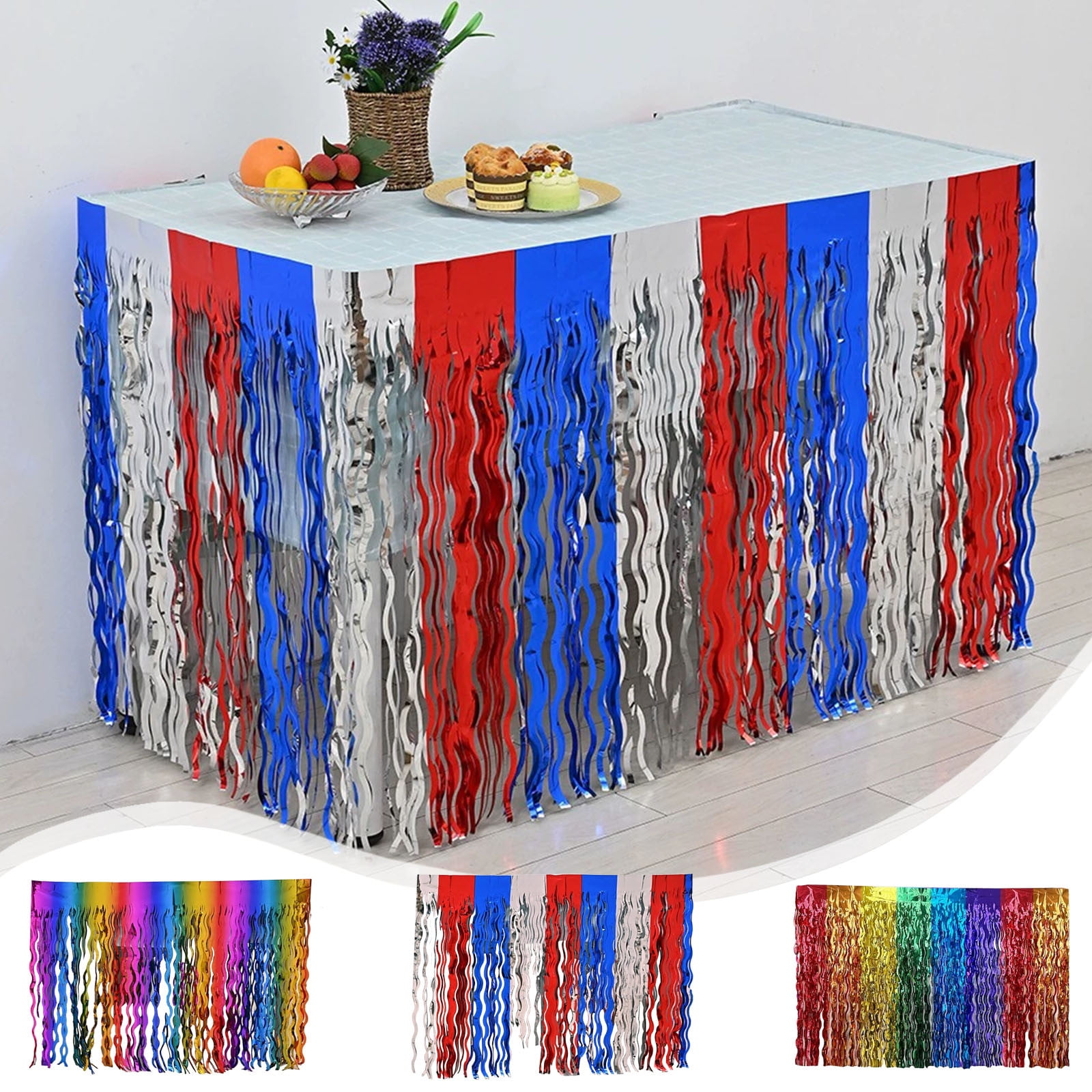 kkbbma Clearance under $5 Foil Tinsel Fringe Table Skirts, Table Skirt ...