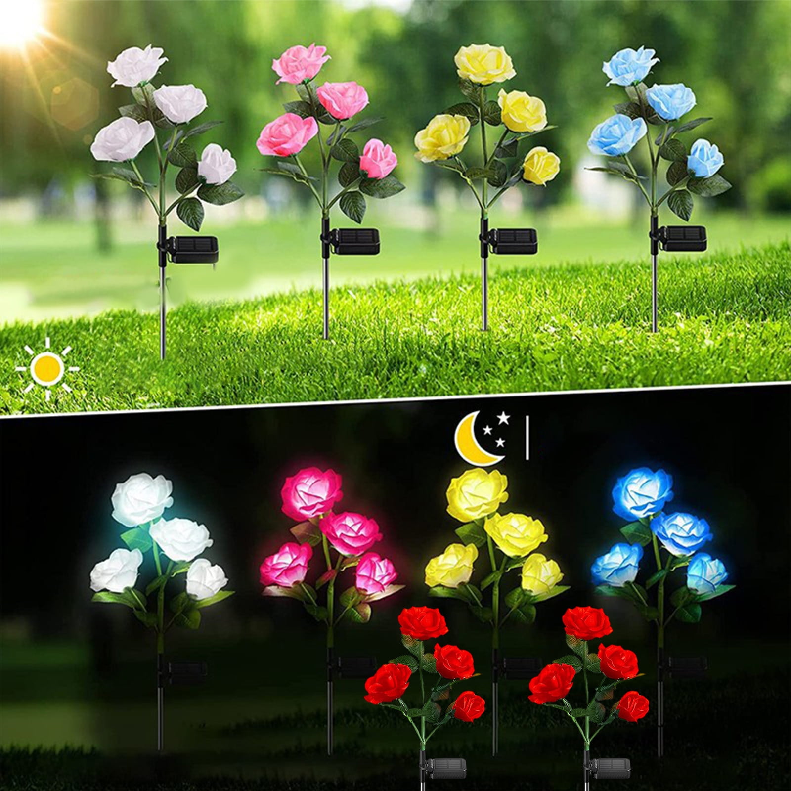 kkbbma Clearance under $5 Garden 2 Pack LED Solar Flower Lights with ...