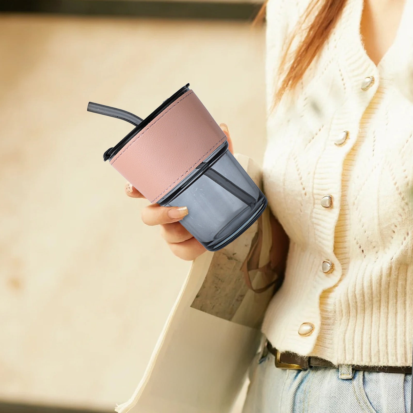 kkbbma under $5 Glass Tumblers with Lid Straw, Reusable Iced Coffee Cup ...