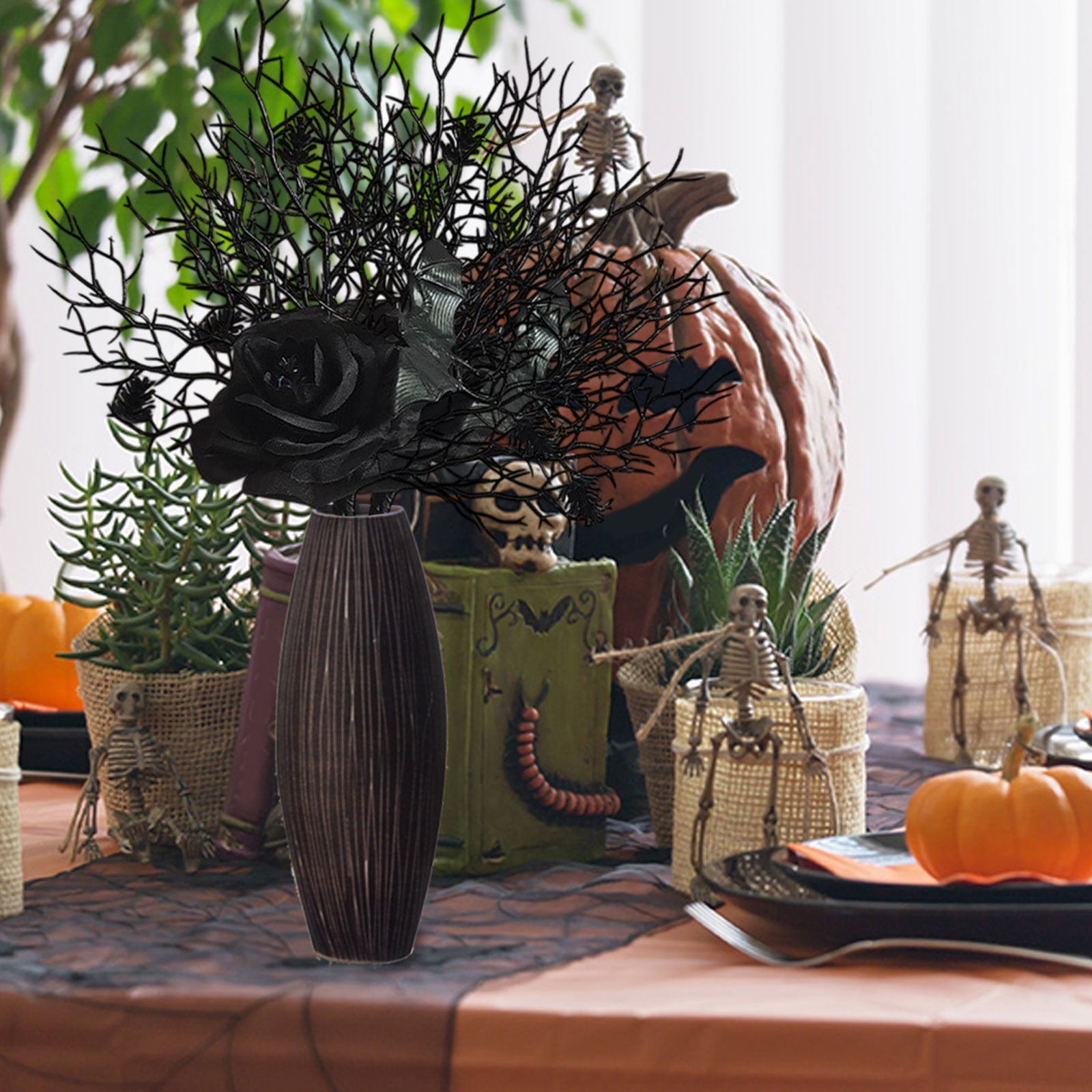 kkbbma under $5 Hallo-ween Black Bouquet, Plastic Branch with Red Rose ...