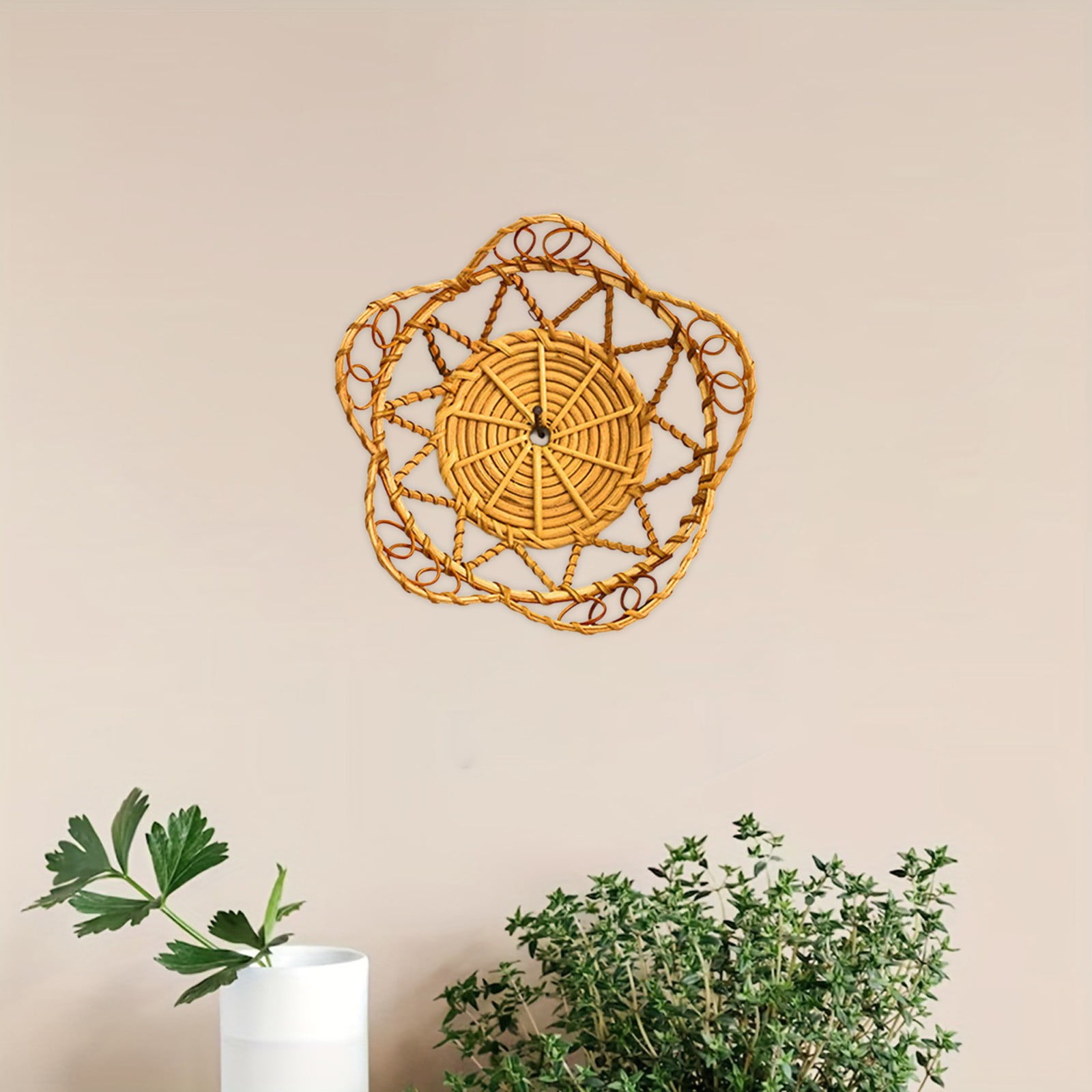 kkbbma under $5 Handmade Hanging Woven Wall Basket Decor, Round Boho ...