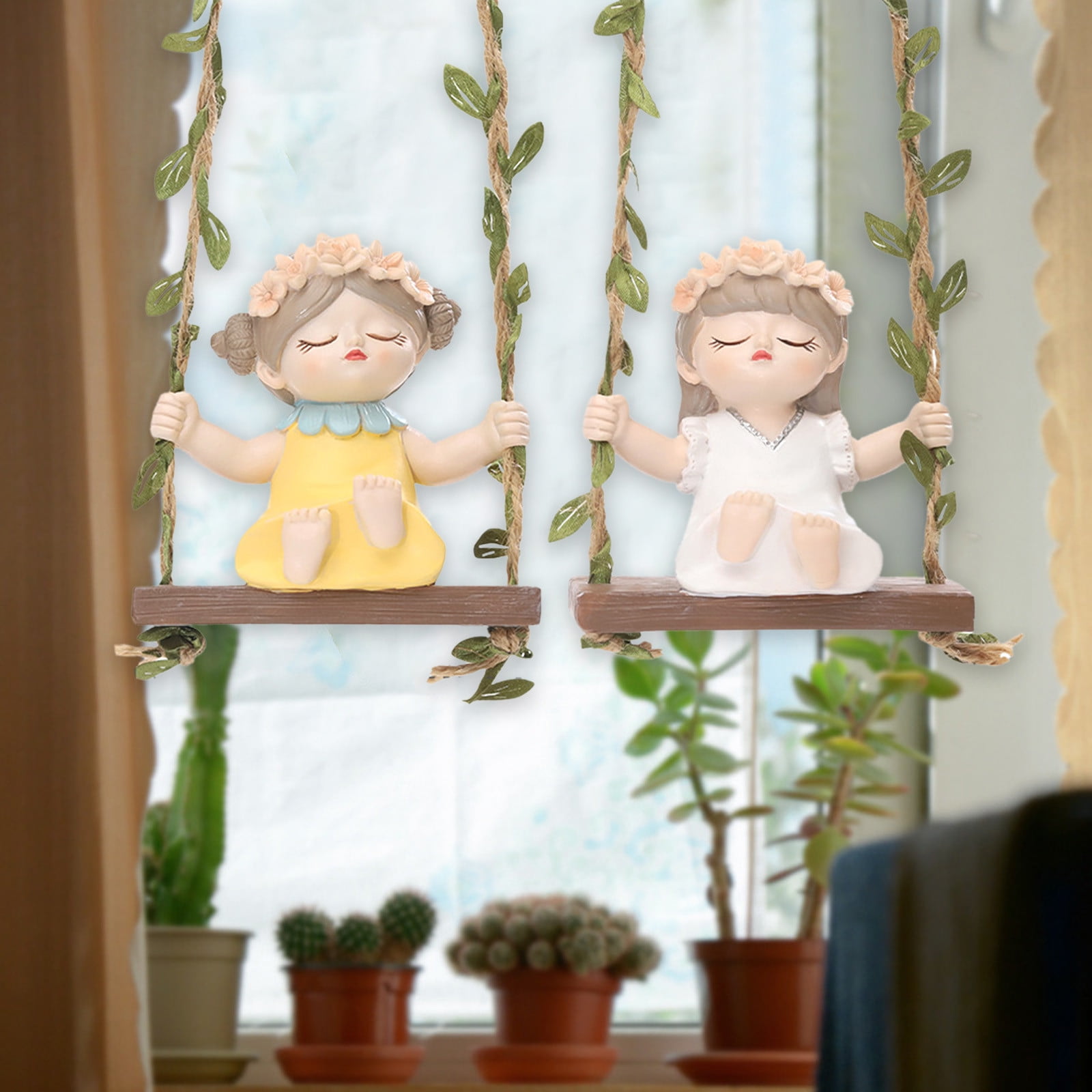 kkbbma under $5 Swing Garden Statue Ornament Cute Resin Girl Figure ...