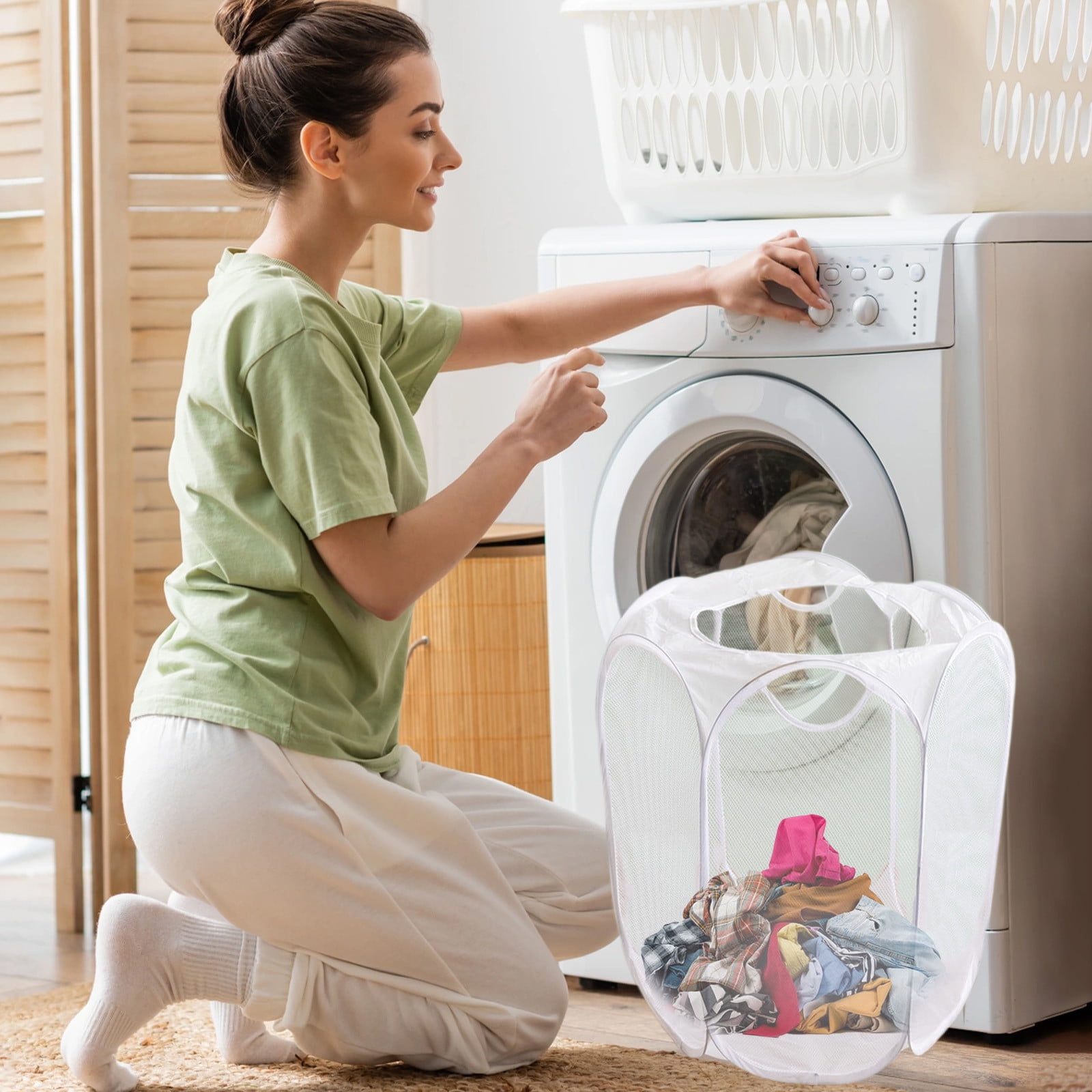 kkbbma Clearance Under $5 Collapsible Mesh Laundry Hamper with Sturdy ...