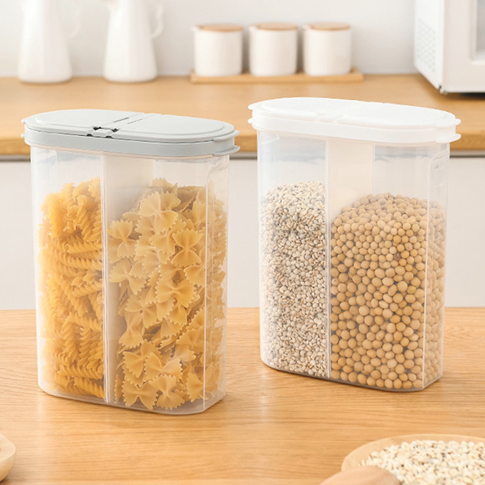 kkbbma Clearance under $5 Cereal Containers Storage - 2 Grids Airtight ...