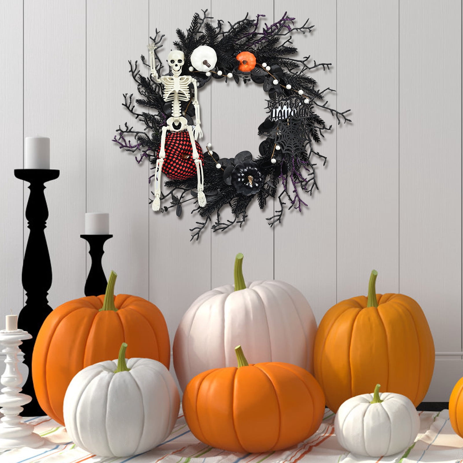 kkbbma under $5 Hallo-ween Skeleton Wreathfor Front Door - Black ...