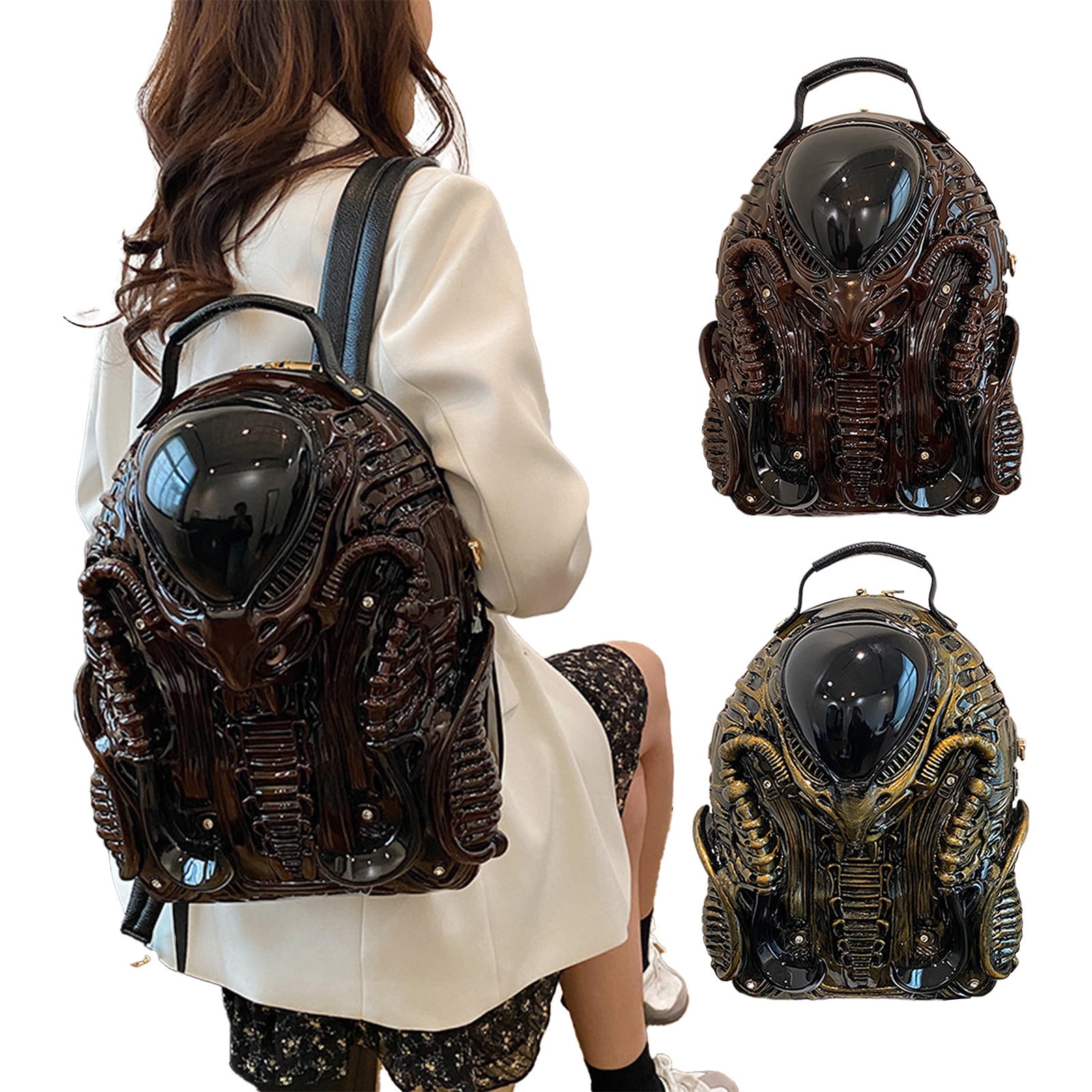 kkbbma under $5 Men 3D Xenomorph Shaped Backpack Y2K Punk Cool ...
