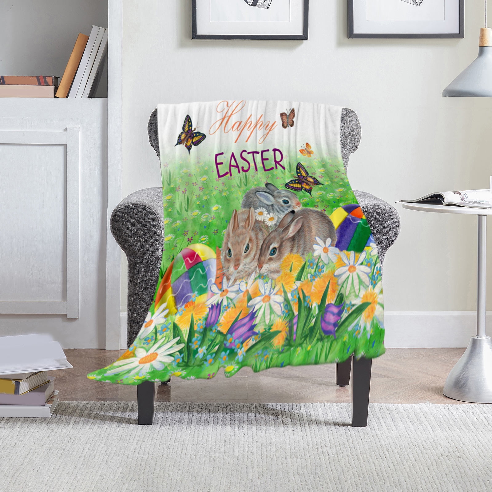 kkbbma Easter under $5 Bunny Blankets Easter Throw Blanket, Cute Bunny ...