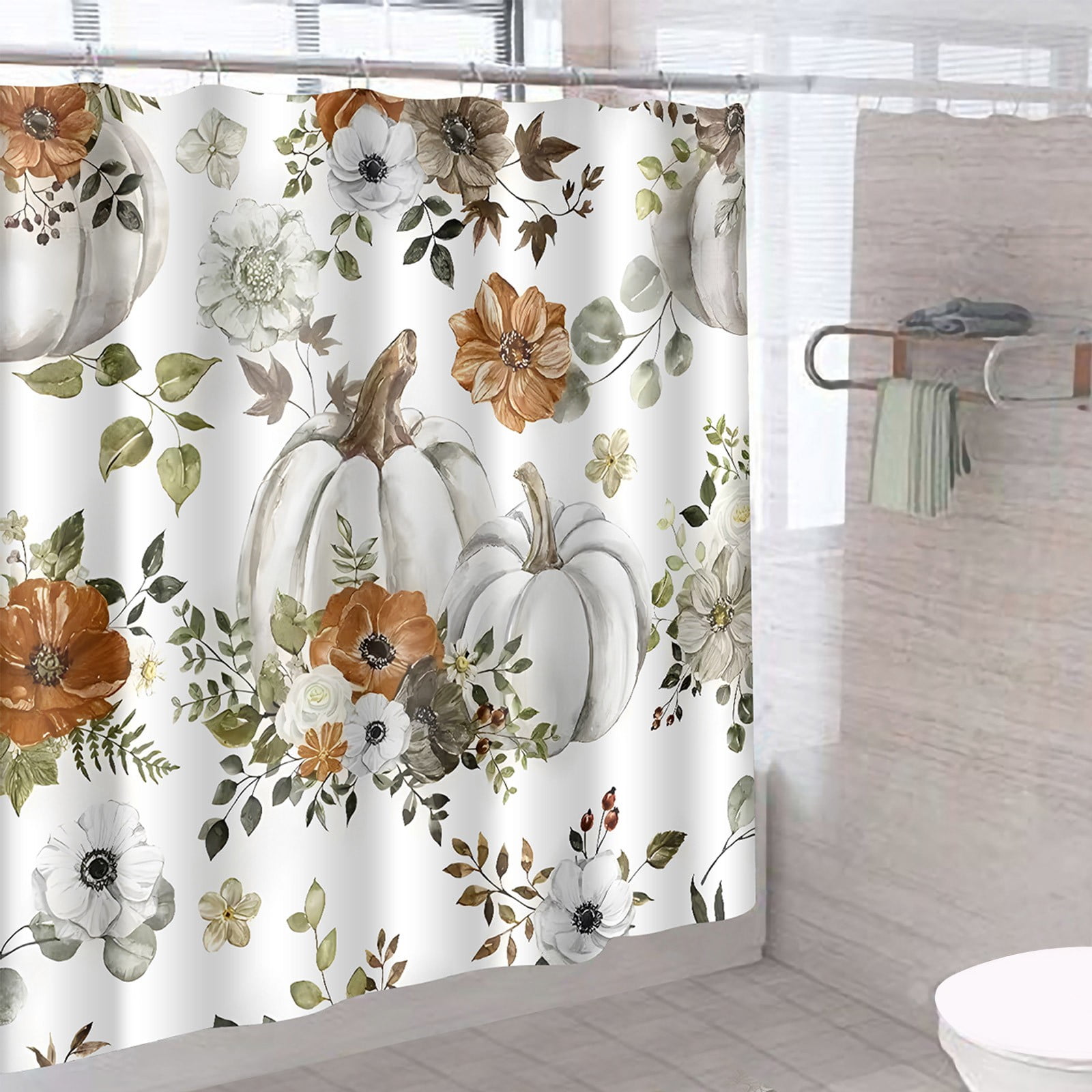 kkbbma Fall Leaves Bathroom Shower Curtain - Bathing Curtain Pumpkin ...