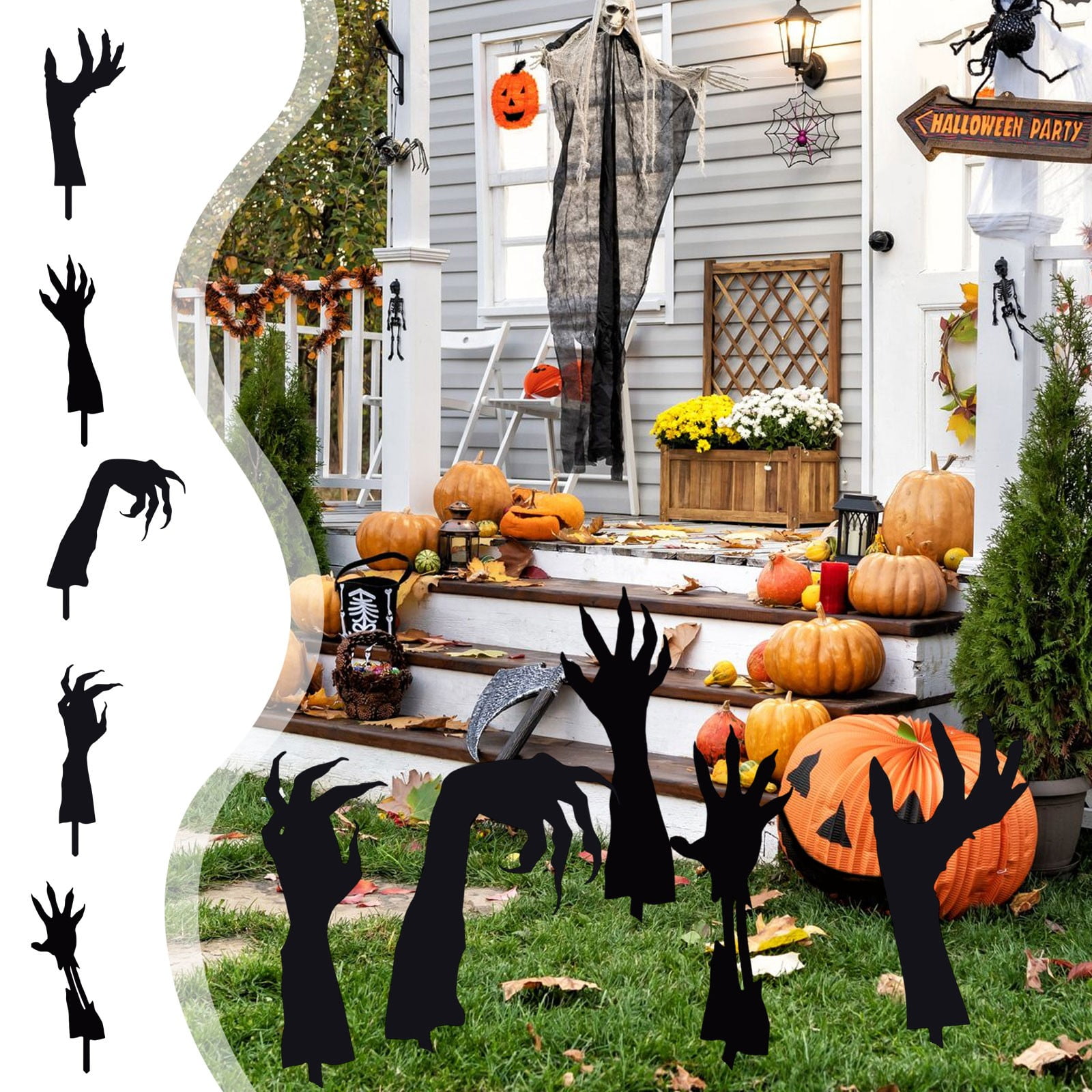 kkbbma Hallo-ween Black Hands Yard Signs, Scary Hand Silhouette Lawn ...
