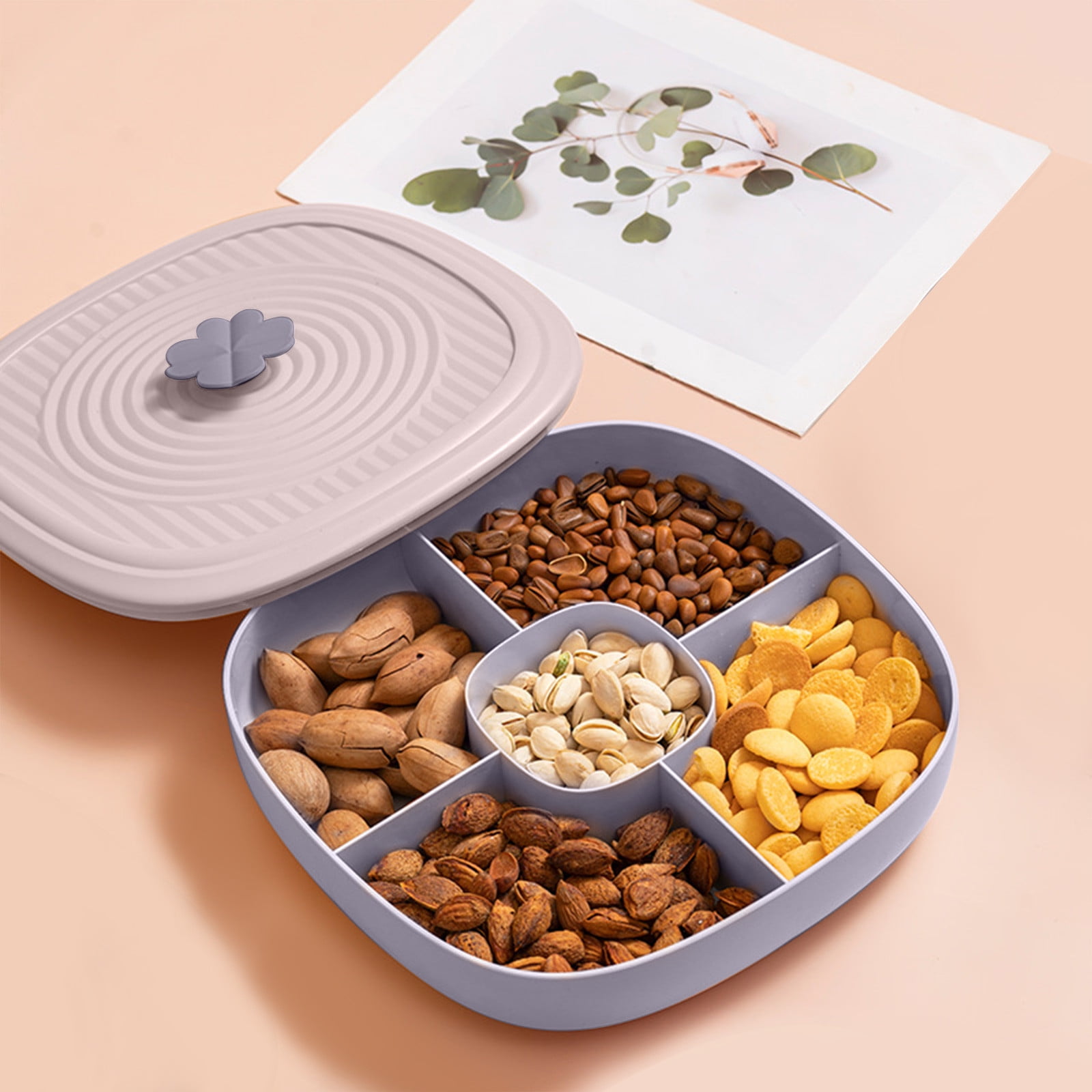 Customer reviews for kkbbma Round Plastic Tray with Lid Divided Serving ...