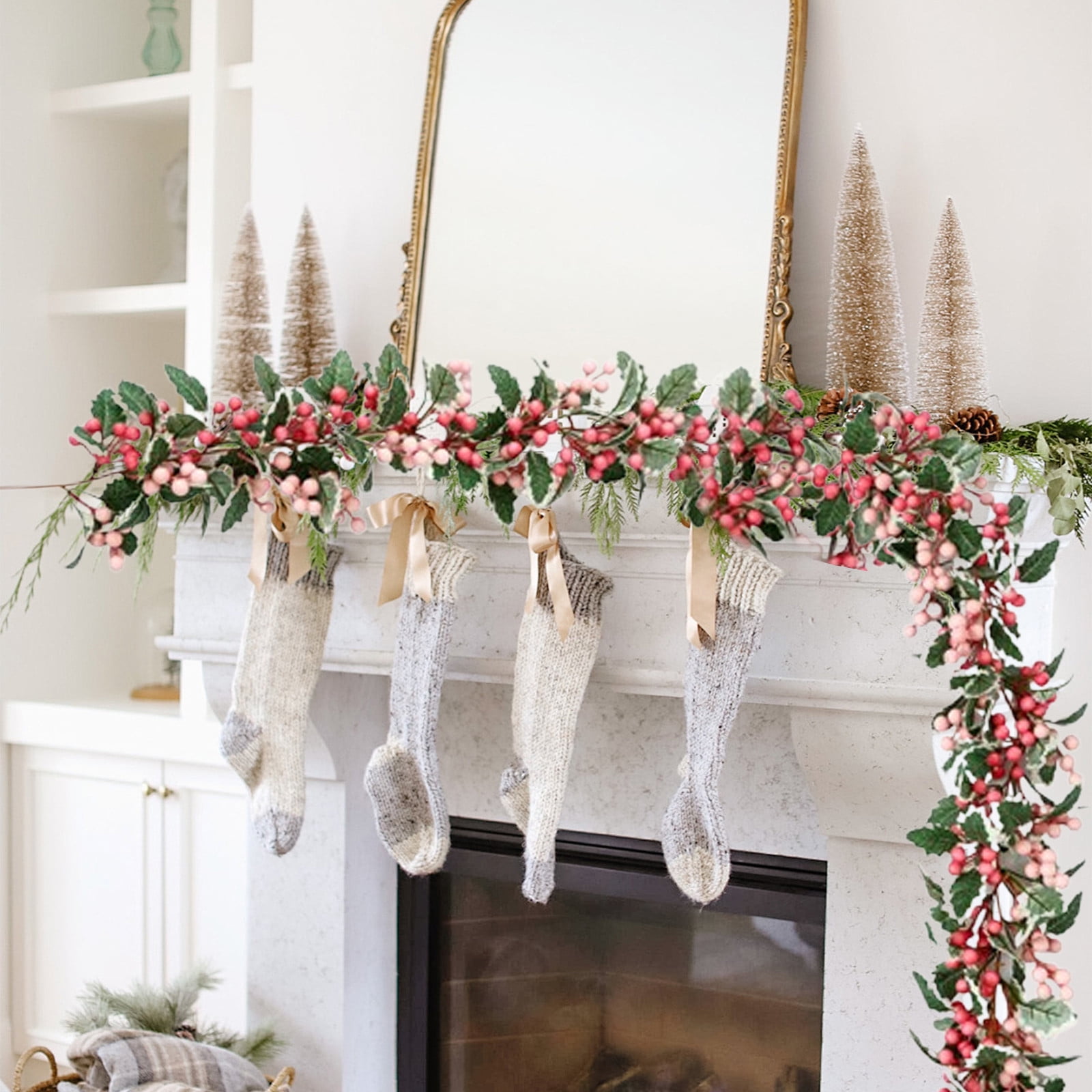 kkbbma On Sale Christmas Artificial Garland, Xmas Berry Holly Leaves ...