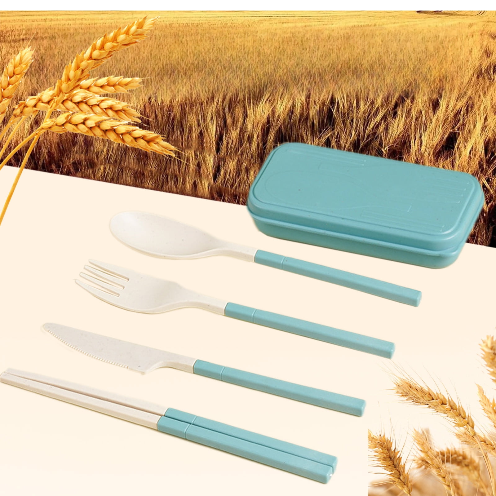 kkbbma Travel Utensils Set - Wheats Straw 4 Piece Travel Utensils Set ...