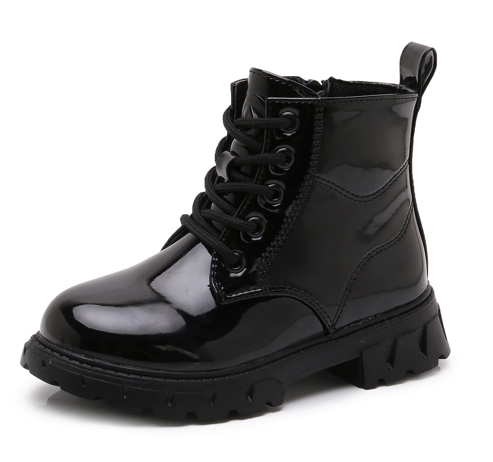 kkdom Unisex Glossy Black Combat Boots for Toddlers and Kids ...