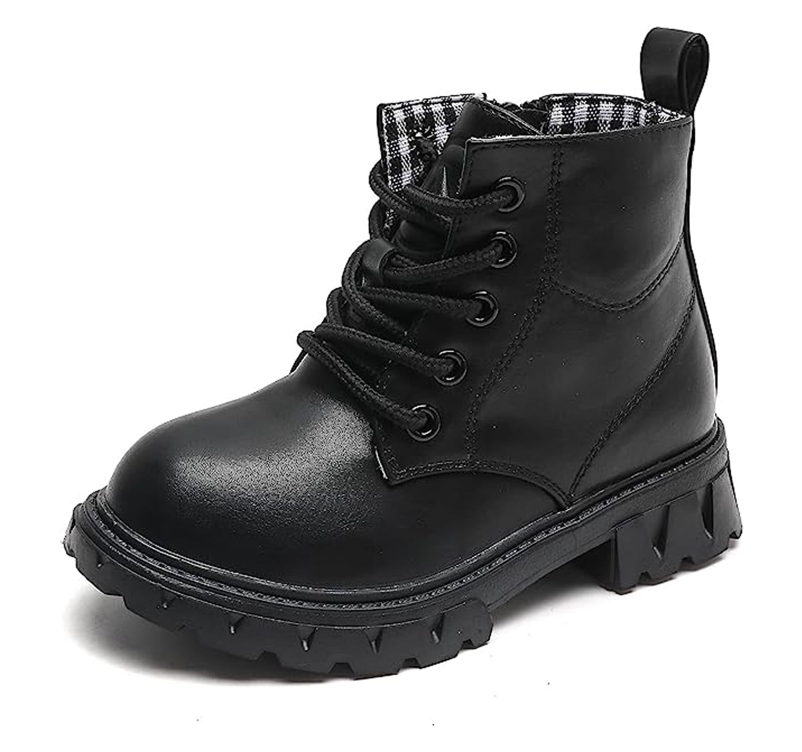 kkdom Boys Girls Kid Combat Boots Unisex Matte Black Size 6 Toddler ...