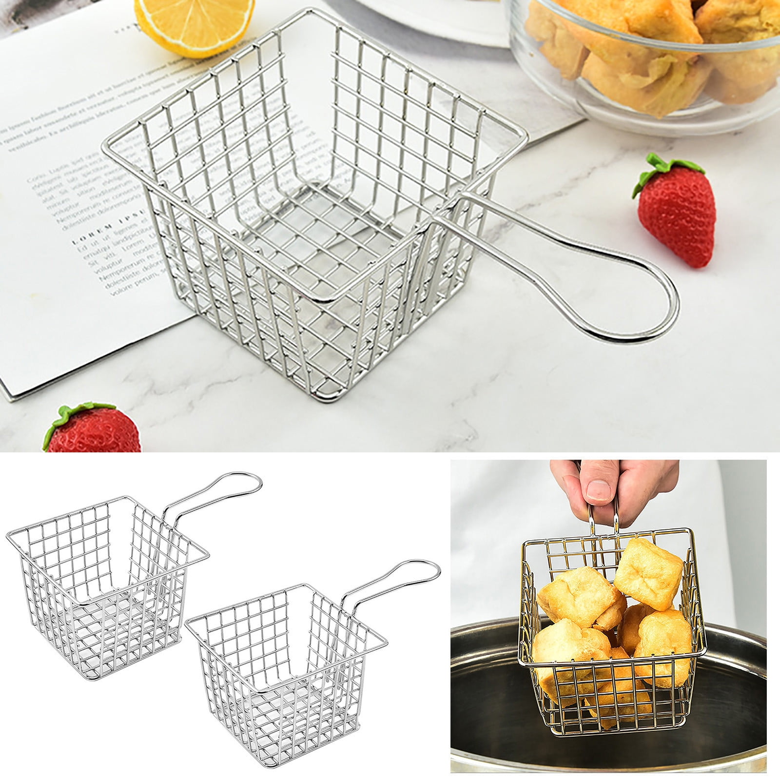 kladzum 2PCS Fryer Basket Stainless Steel French Fry Basket Food ...