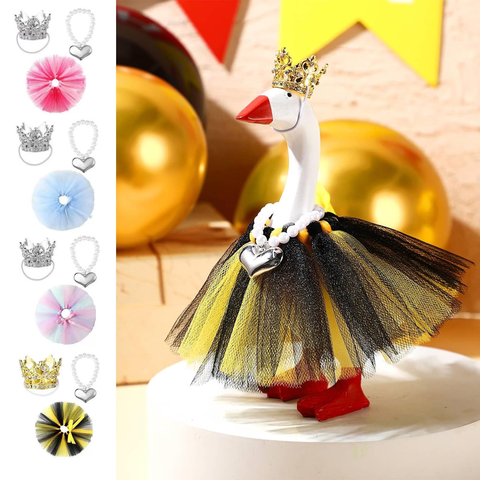kladzum 7" Mini Desktop Gooses Costume with Rhinestone Crowns Necklace ...