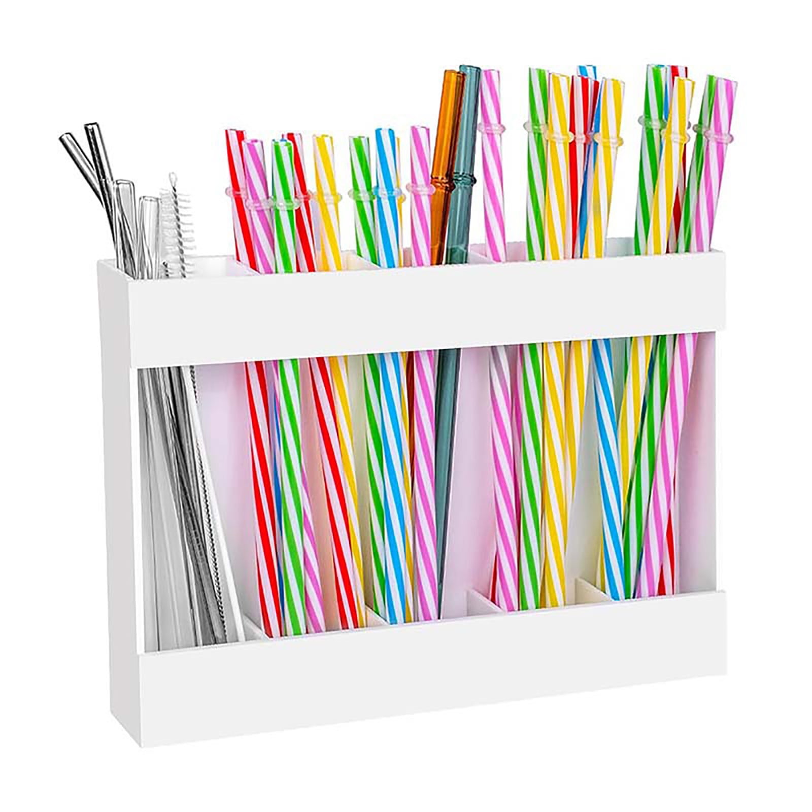 kladzum Acrylic Straw Holder, Cabinet Straws Organizer, White Straw ...