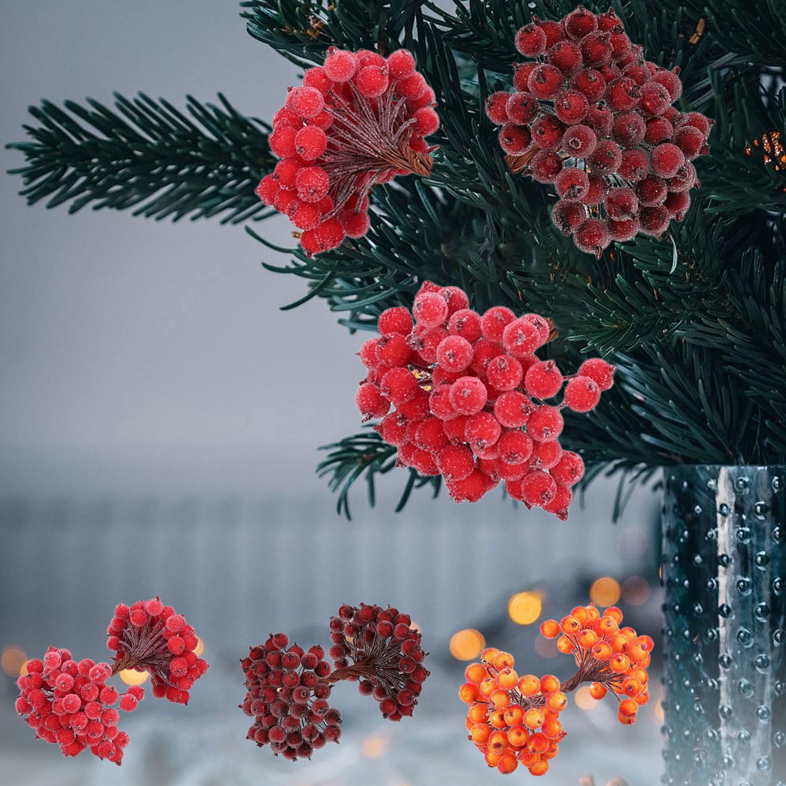 kladzum Artificial Frosted Holly Berries Fake 0.47in Mini Christmas ...