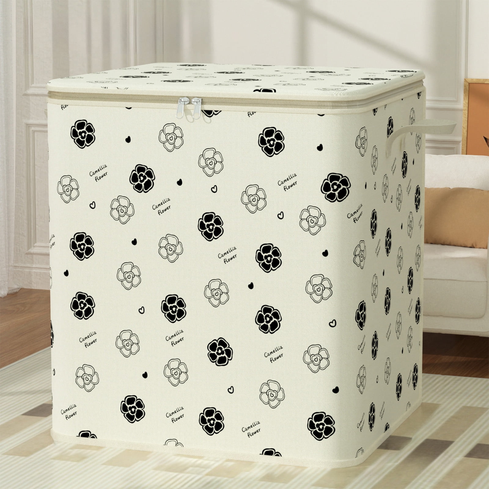 kladzum Beige Floral Print Storage Bins with Lids Large Capacity Moving ...