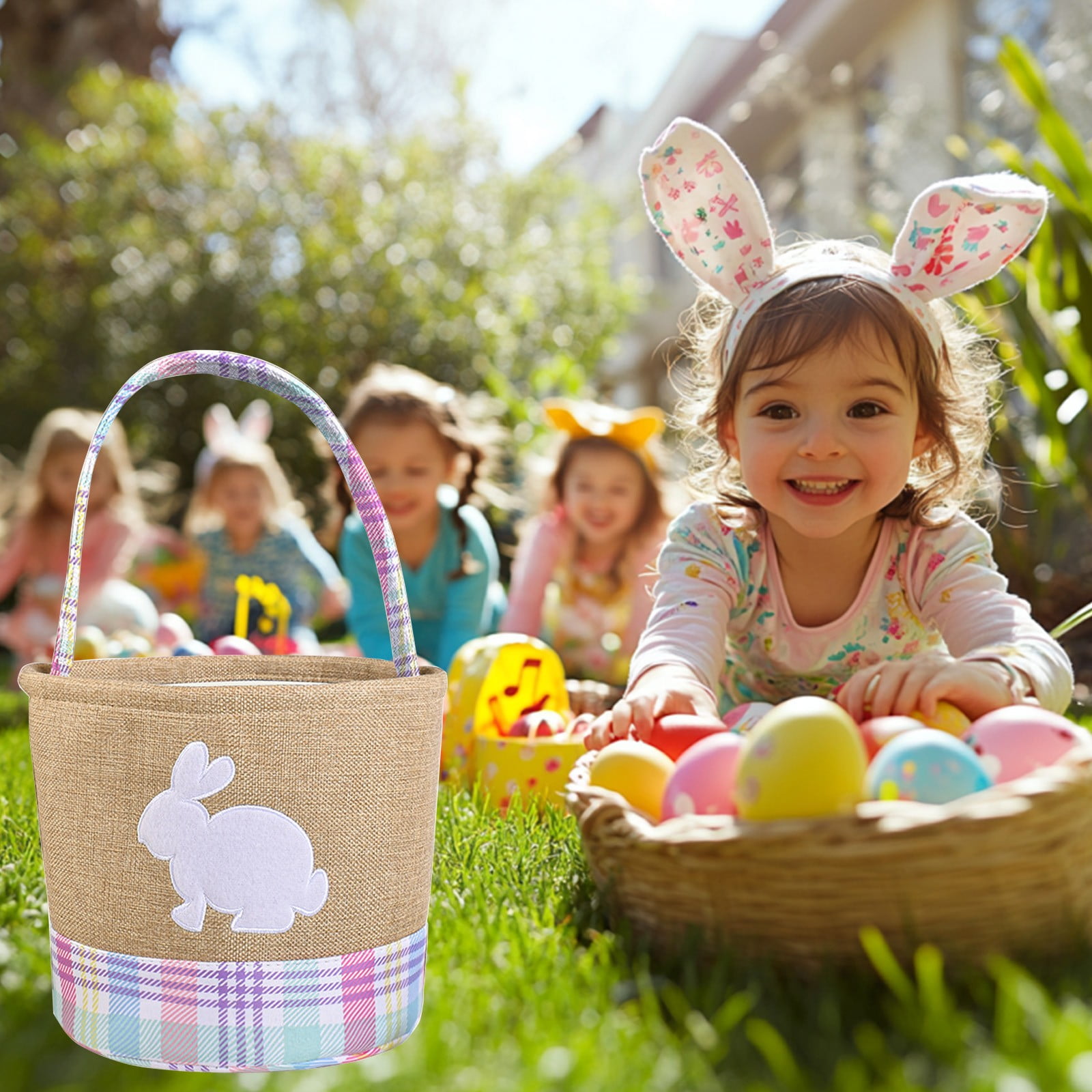 kladzum Easter Bunny Basket, Bunny Easter Buckets, Flax Cotton Fleece ...