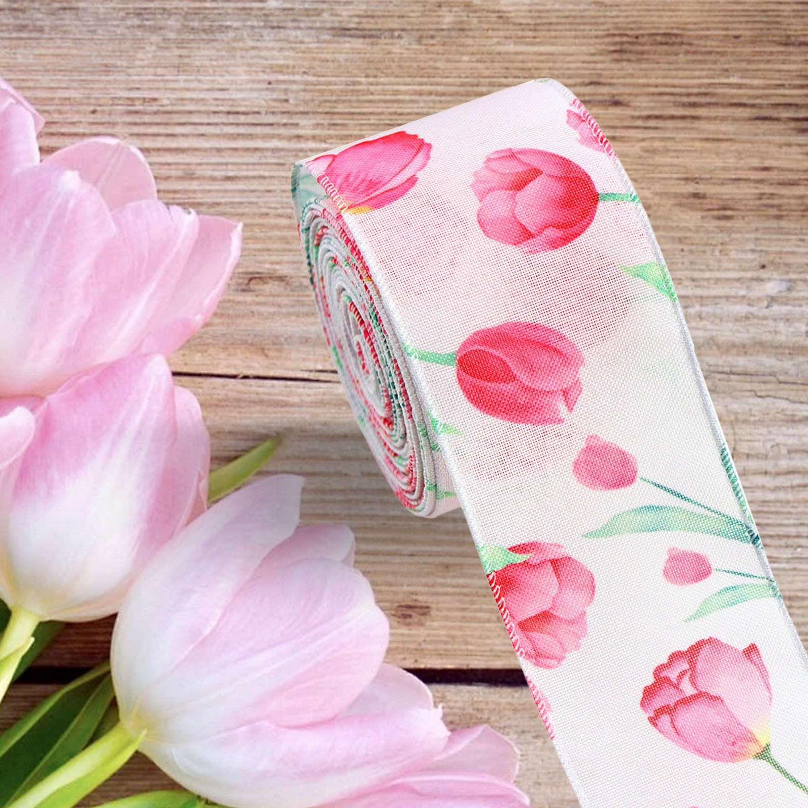 kladzum Easter Wired Ribbon Spring Floral Bunny Ribbon Wired Easter ...