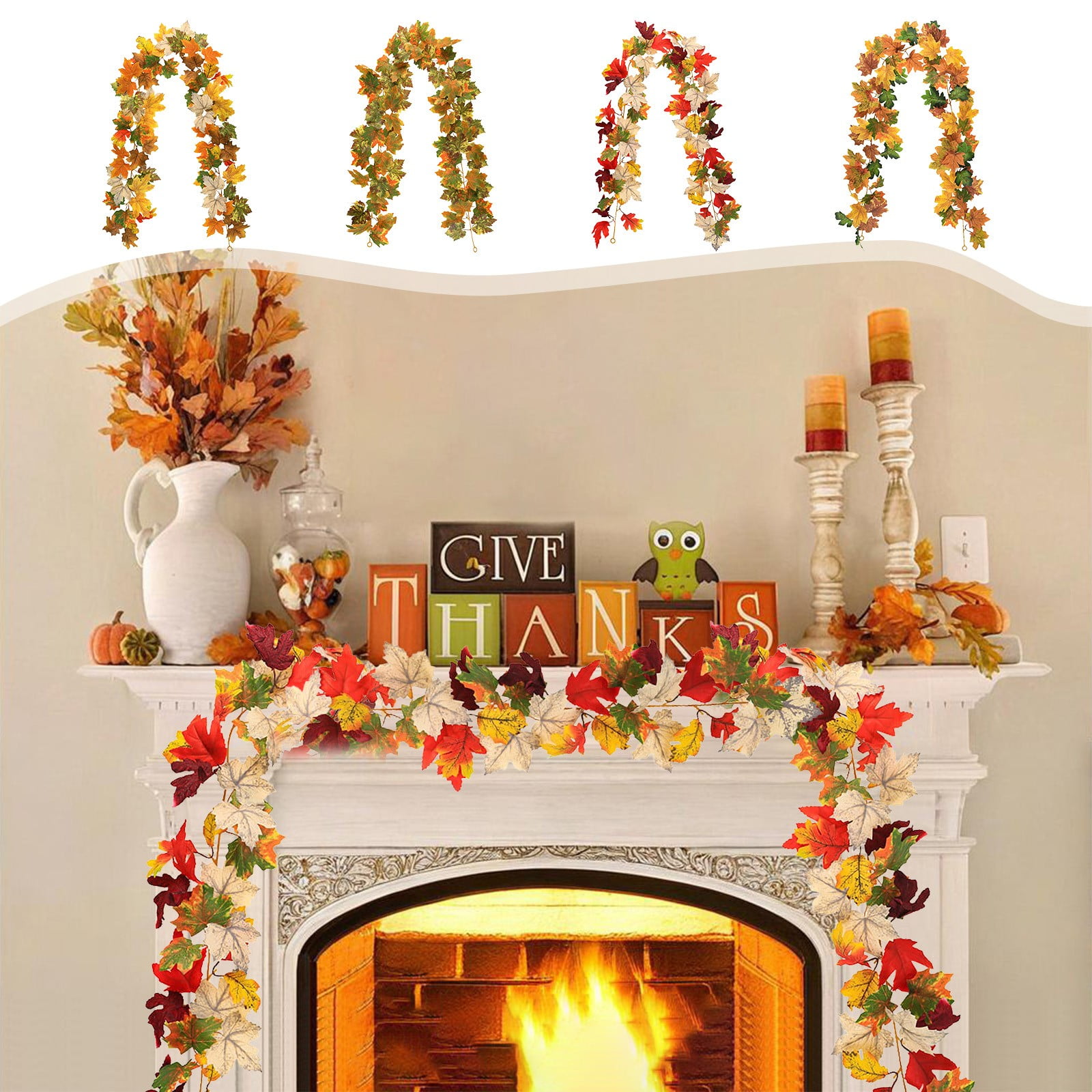 kladzum Fall Garland Halloween Thanksgiving Decorations Artificial Leaf ...