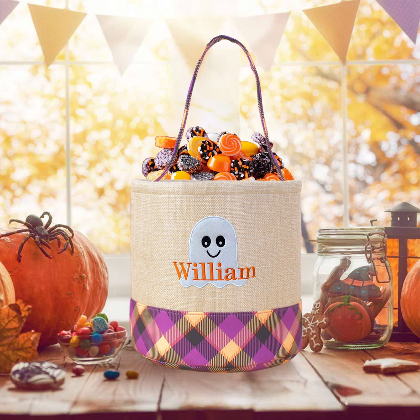 kladzum Halloween Ghosts Imitation Linen Plaid Storage Baskets ...