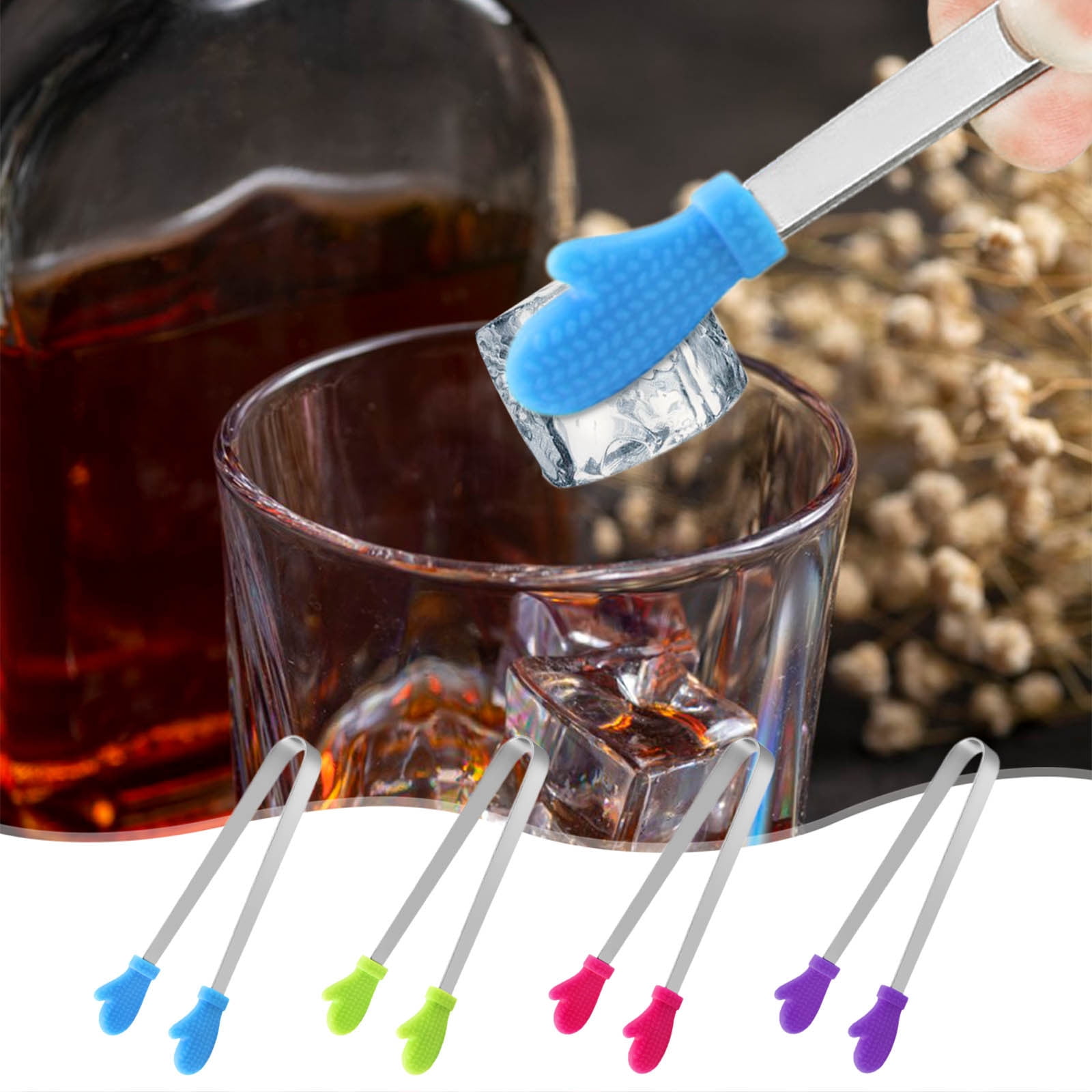 kladzum Mini Tongs Stainless Steel Silicone Clamps Mini Ice Cubes ...