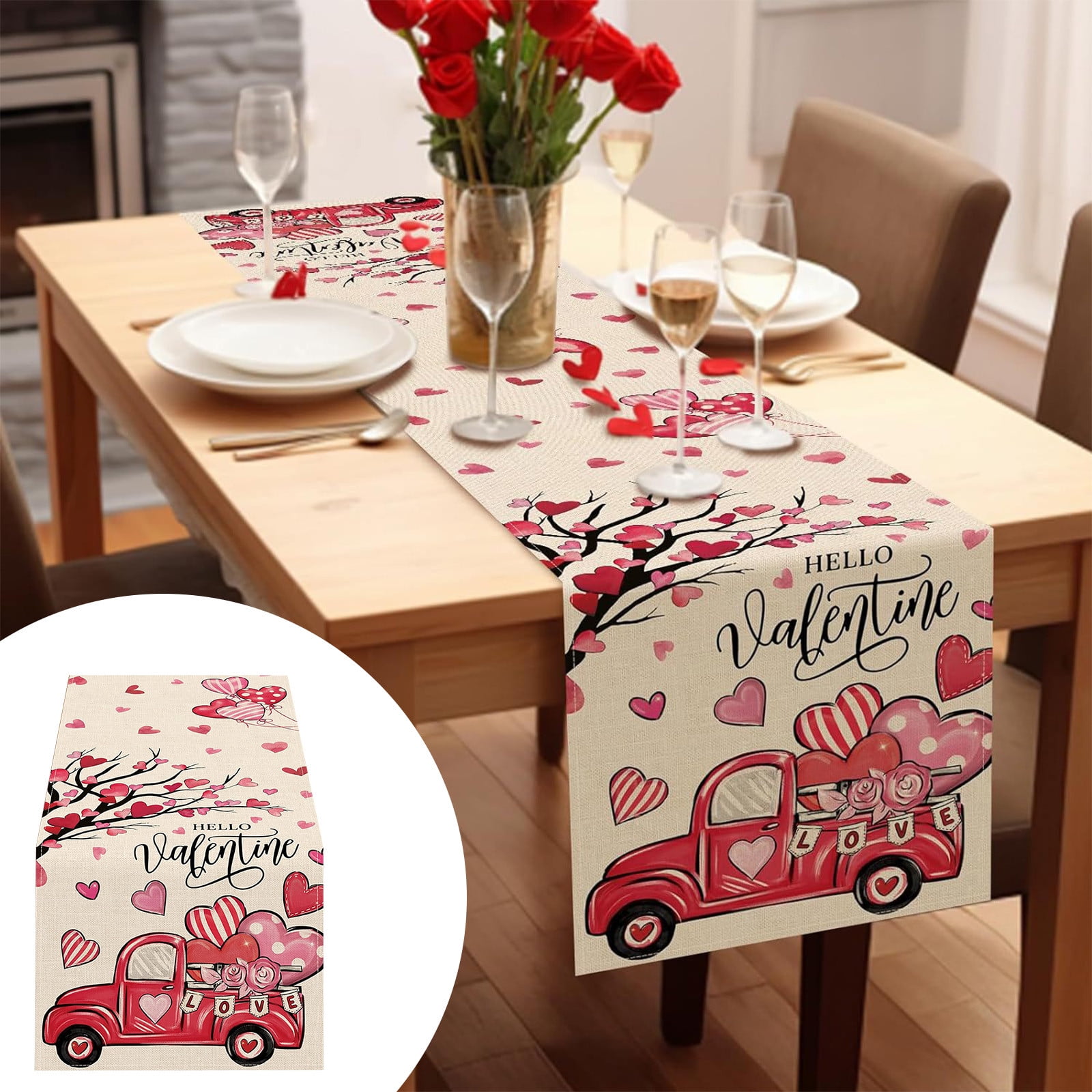 kladzum Valentine's Day Table Runner Colorful Love Table Flag Valentine ...