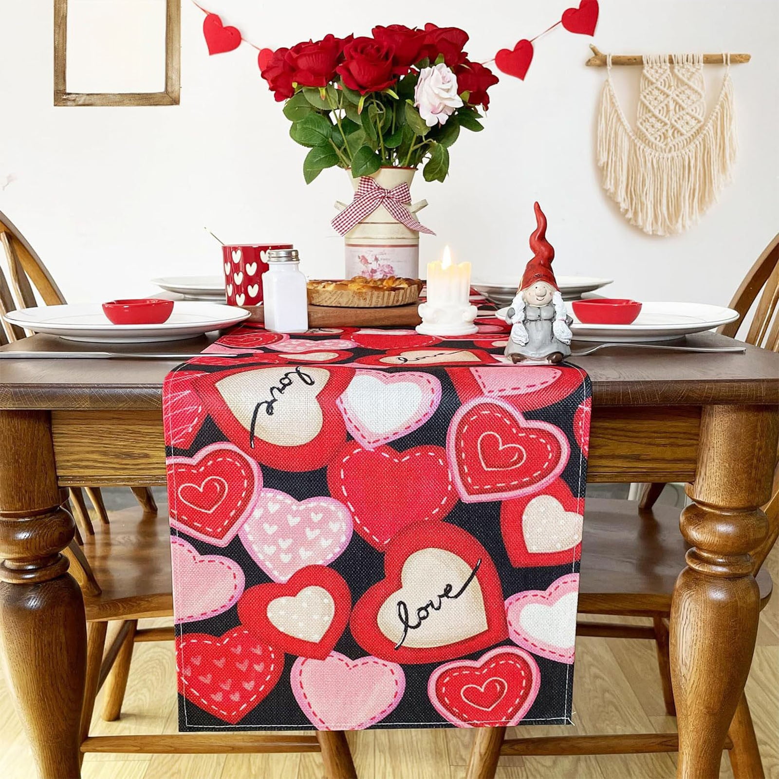 kladzum Valentine's Day Table Runner Colorful Love Table Flag Valentine ...