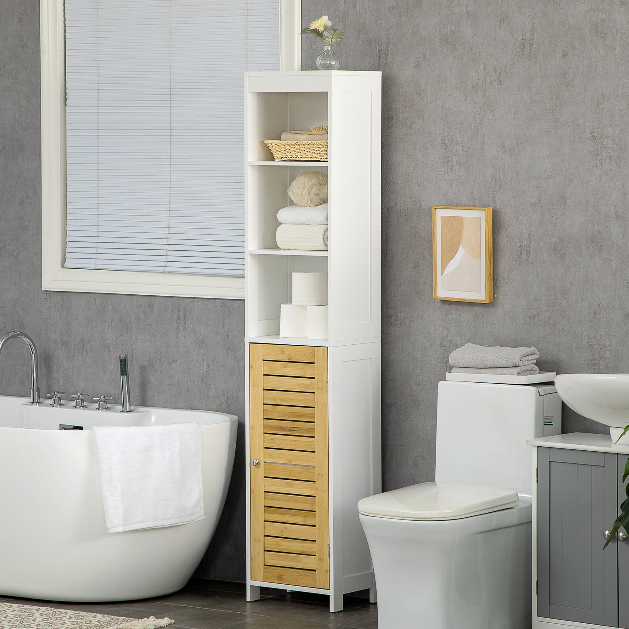 kleankin Tall Bathroom Storage Cabinet, Free Standing Bathroom Cabinet ...